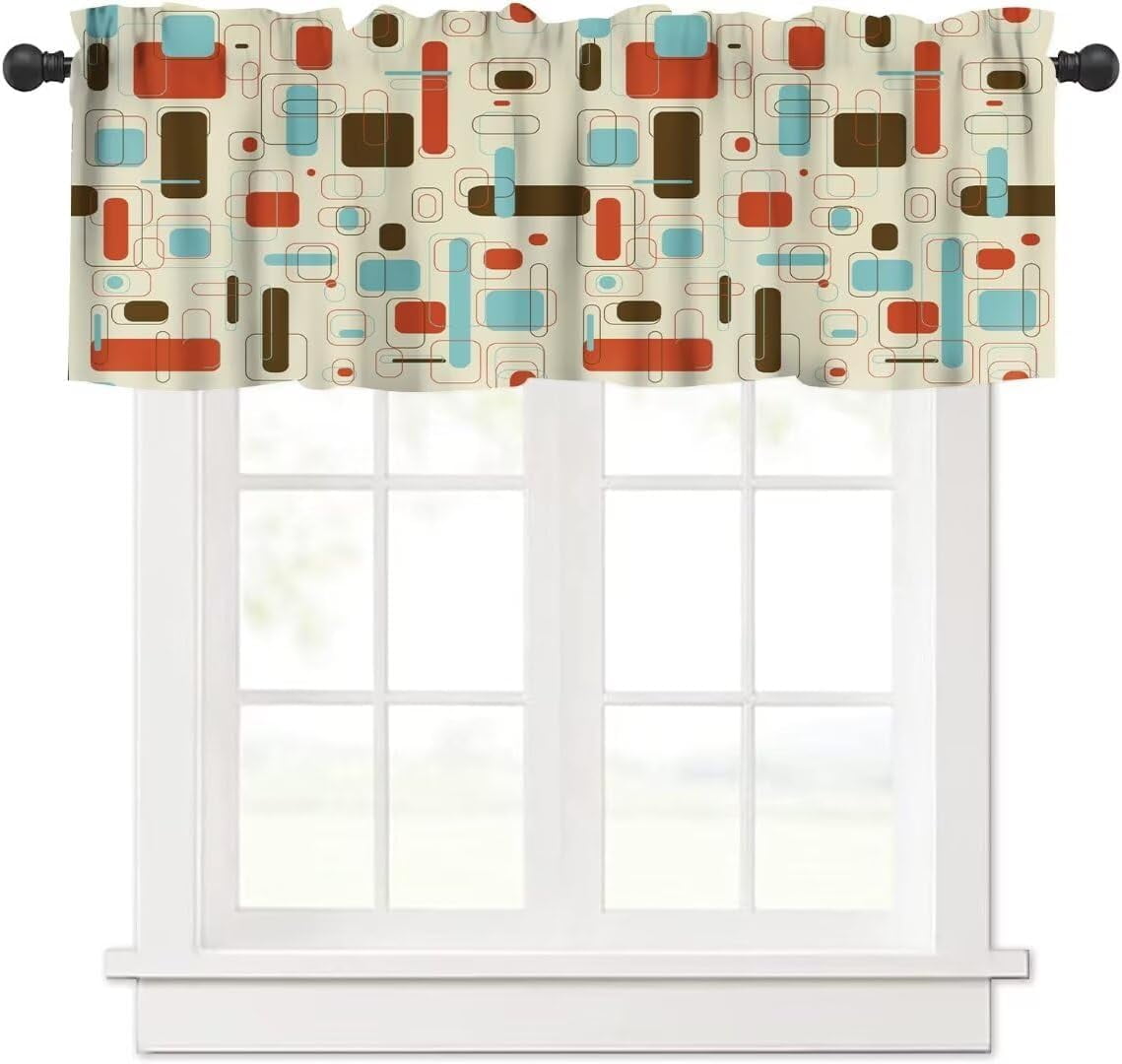 Retro Abstract Geometric Window Valance Curtain, Vintage Shapes Mid ...