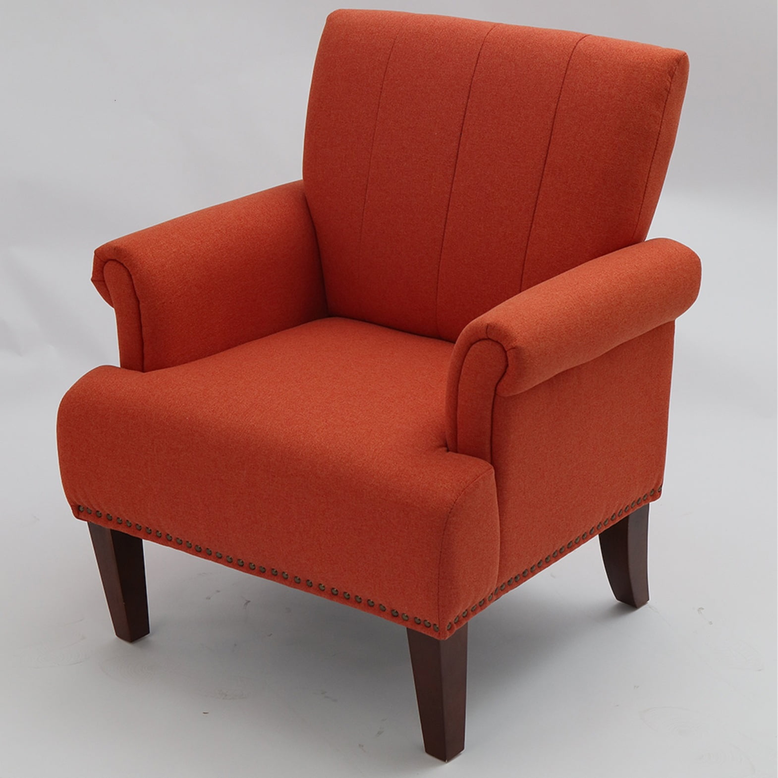 Retro Accent Chair with Rolled Arms, Soft Fabric Upholstered Armchair ...