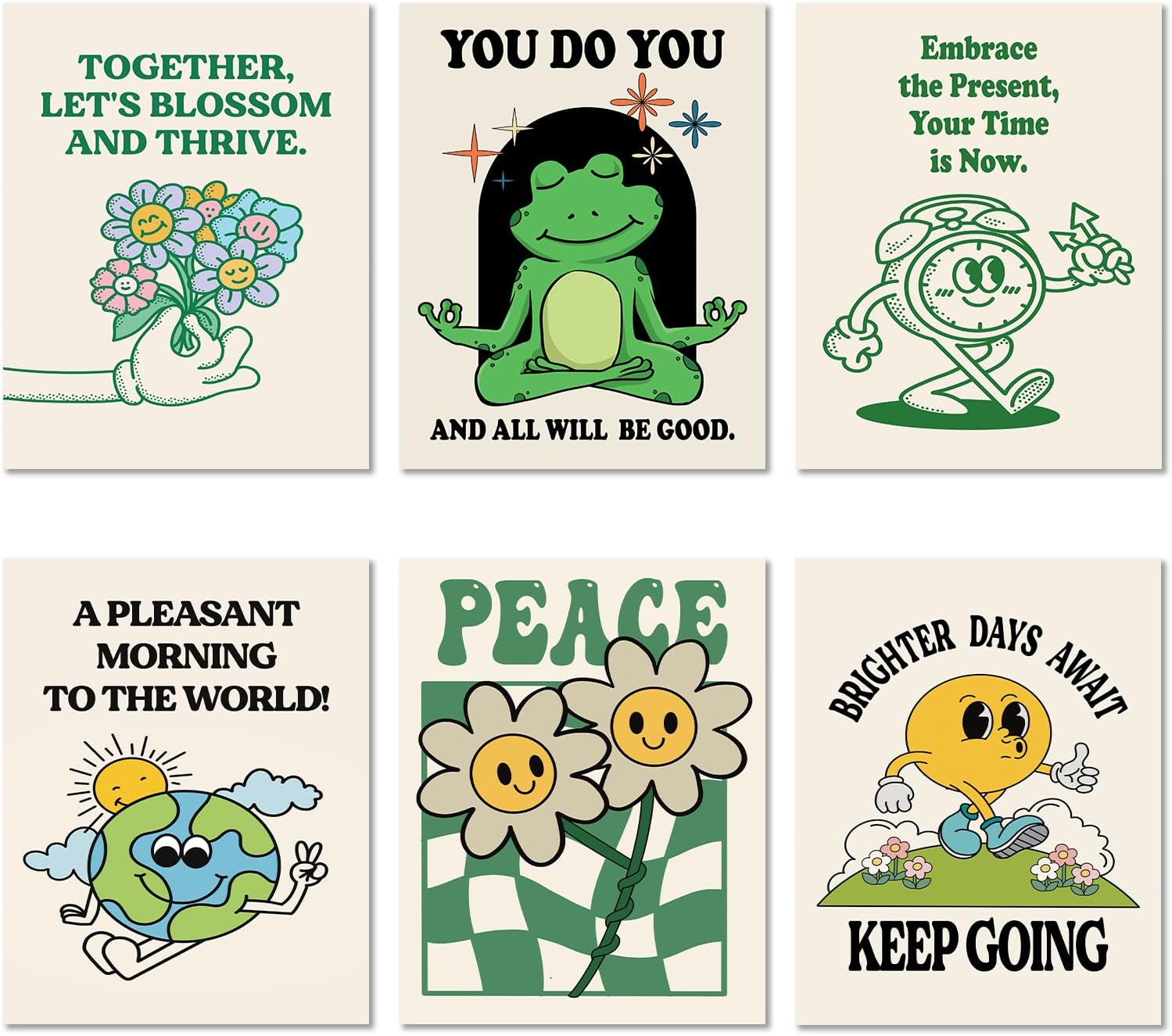 Retro Aesthetic Room Decor Vintage - Set of 6 Motivational Positive ...