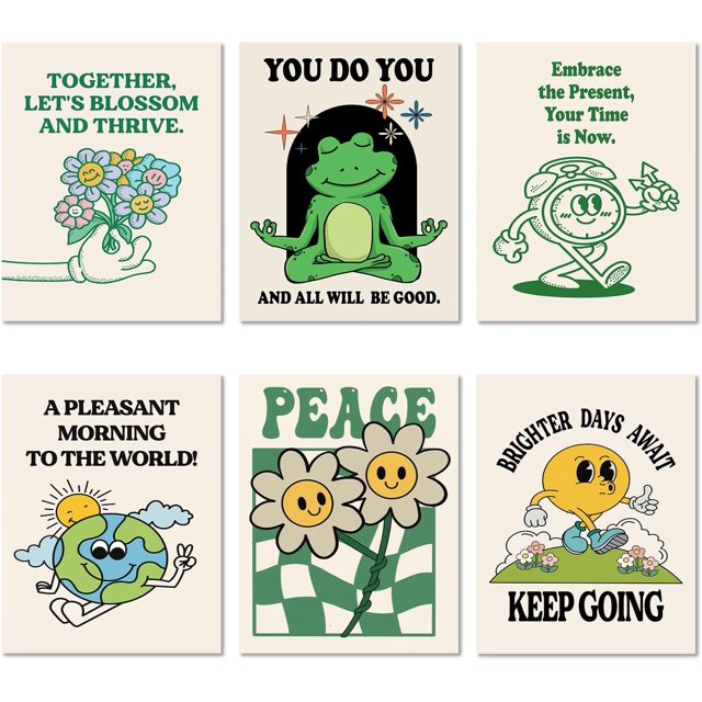 Retro Aesthetic Room Decor Vintage - Set of 6 Motivational Positive ...