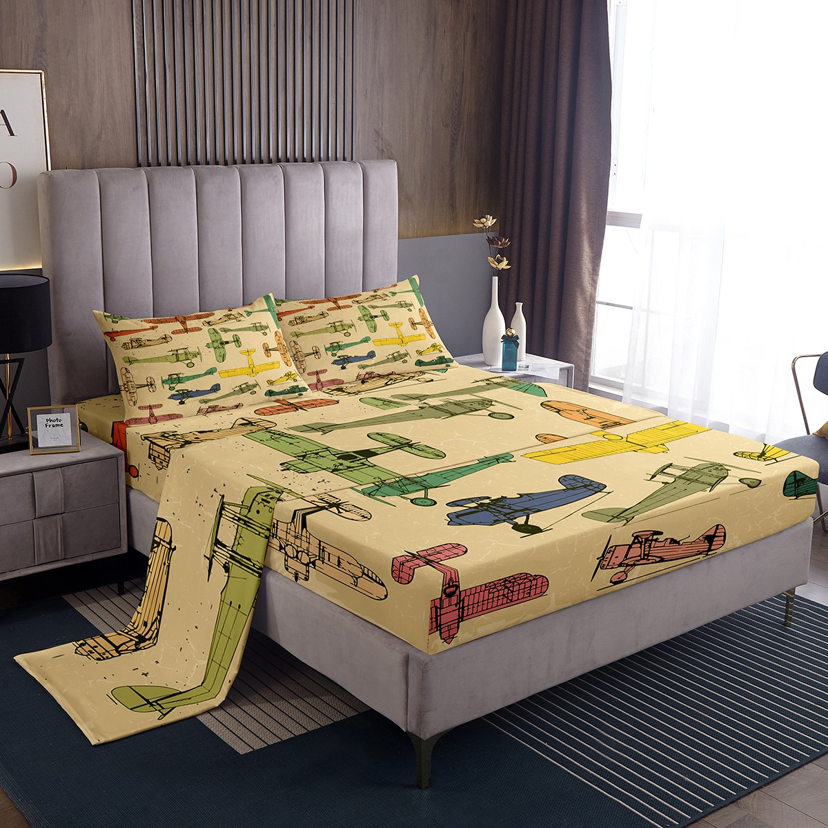Retro Airplane Bed Sheets Set Full Size Vintage Propeller Airplane ...