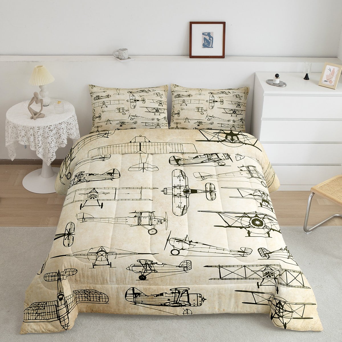 Erosebridal Retro Airplane Queen Comforter Set, Vintage Aircraft ...