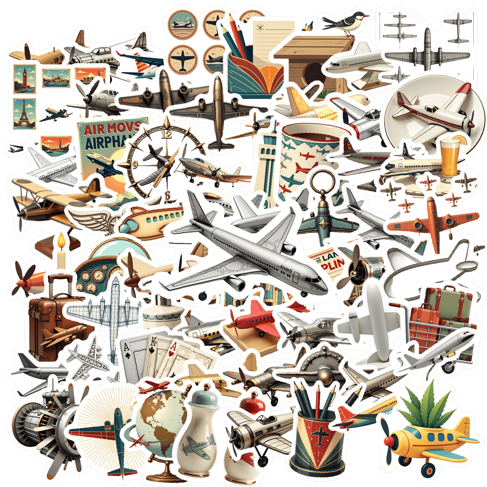 Retro Airplane Theme Stickers, Waterproof Airplane Theme Sticker for ...