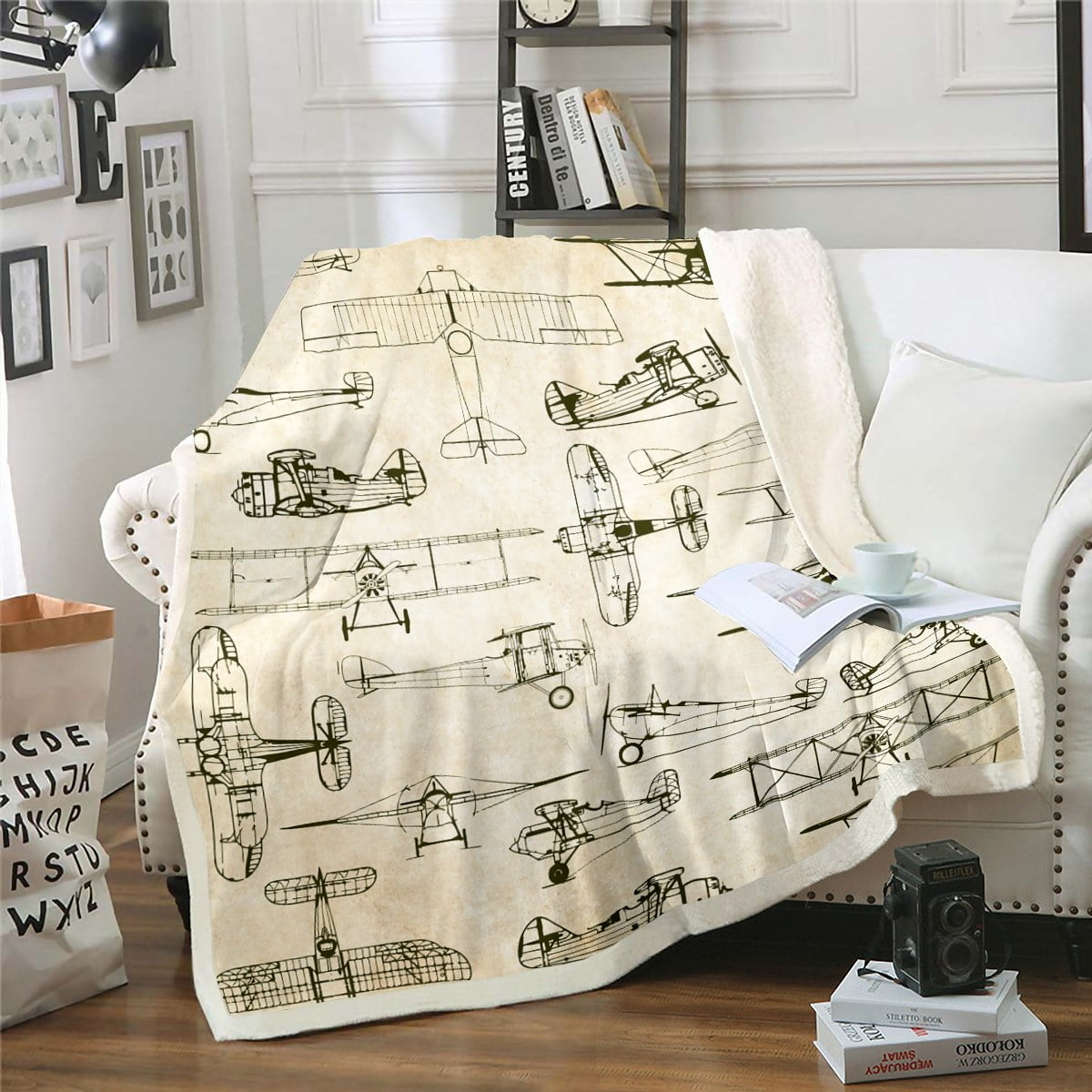 Retro Airplane Throw Blanket Twin Size,Propeller Airplane Fleece ...