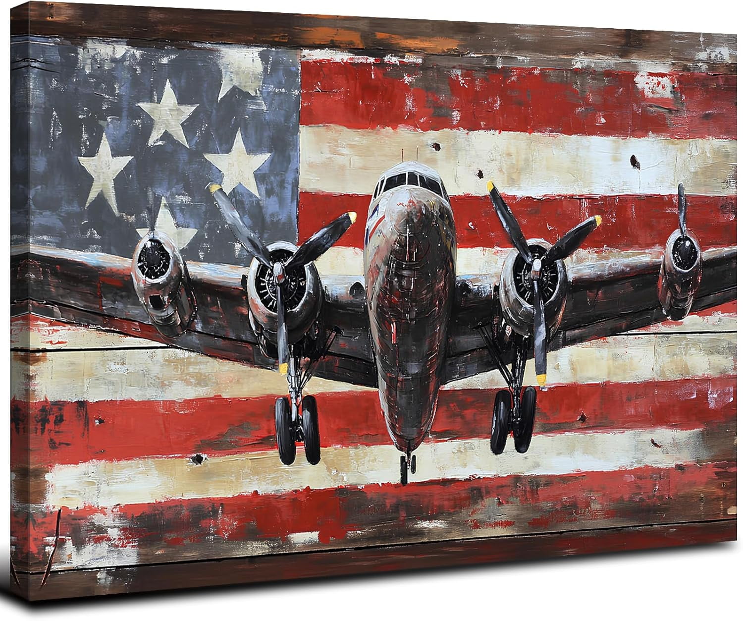 Retro Airplane Wall Art for Living Room Rustic USA Flag Pictures ...