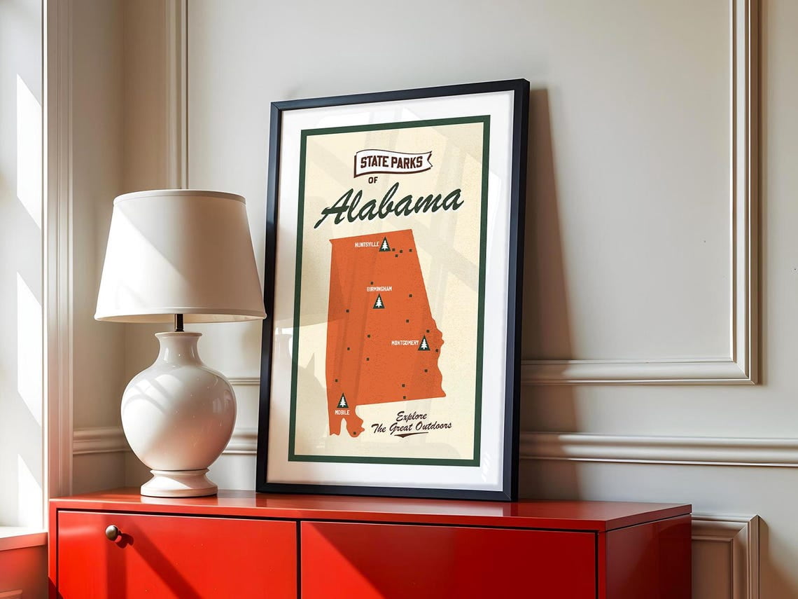 Retro Alabama Parks Print Outdoors Art Gift For Kids Nature Art Alabama ...