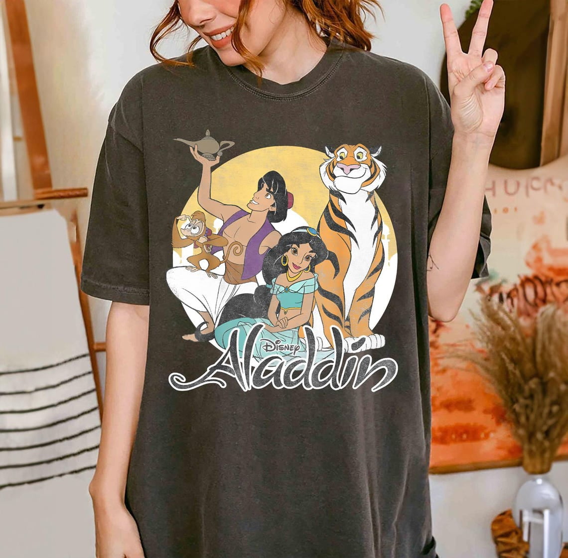 Retro Aladdin Classic Group T-Shirt, Aladdin Genie Jasmine Abu Tee ...