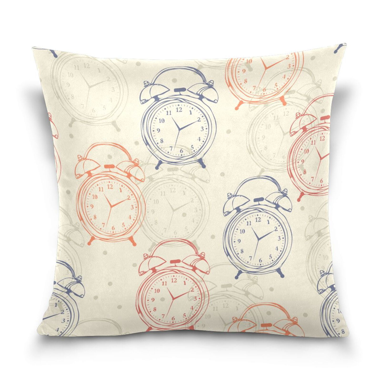 Retro Alarm Clock Pattern Square Throw Pillow Covers Couch Decorative ...