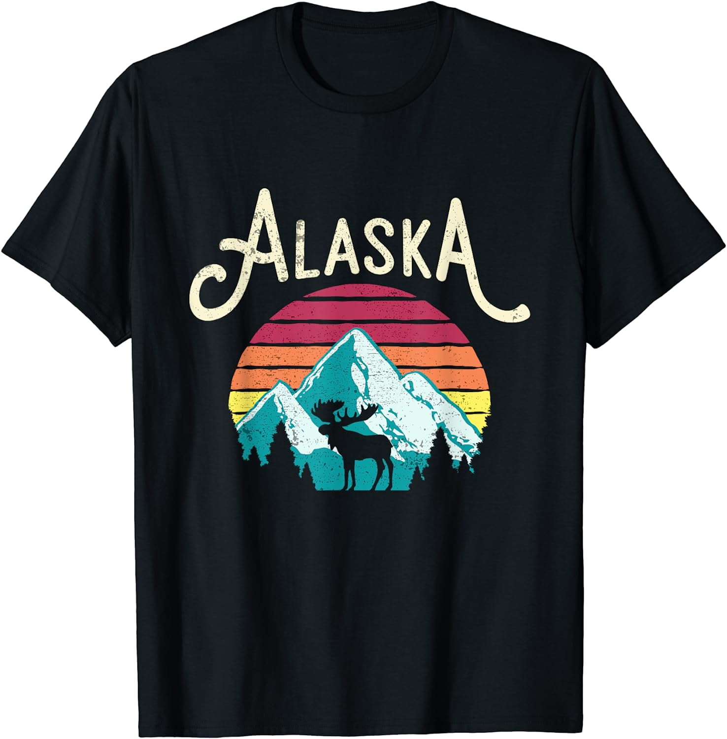 Retro Alaska, AK Juneau Mountains Wildlife Moose T-shirt - Walmart.com