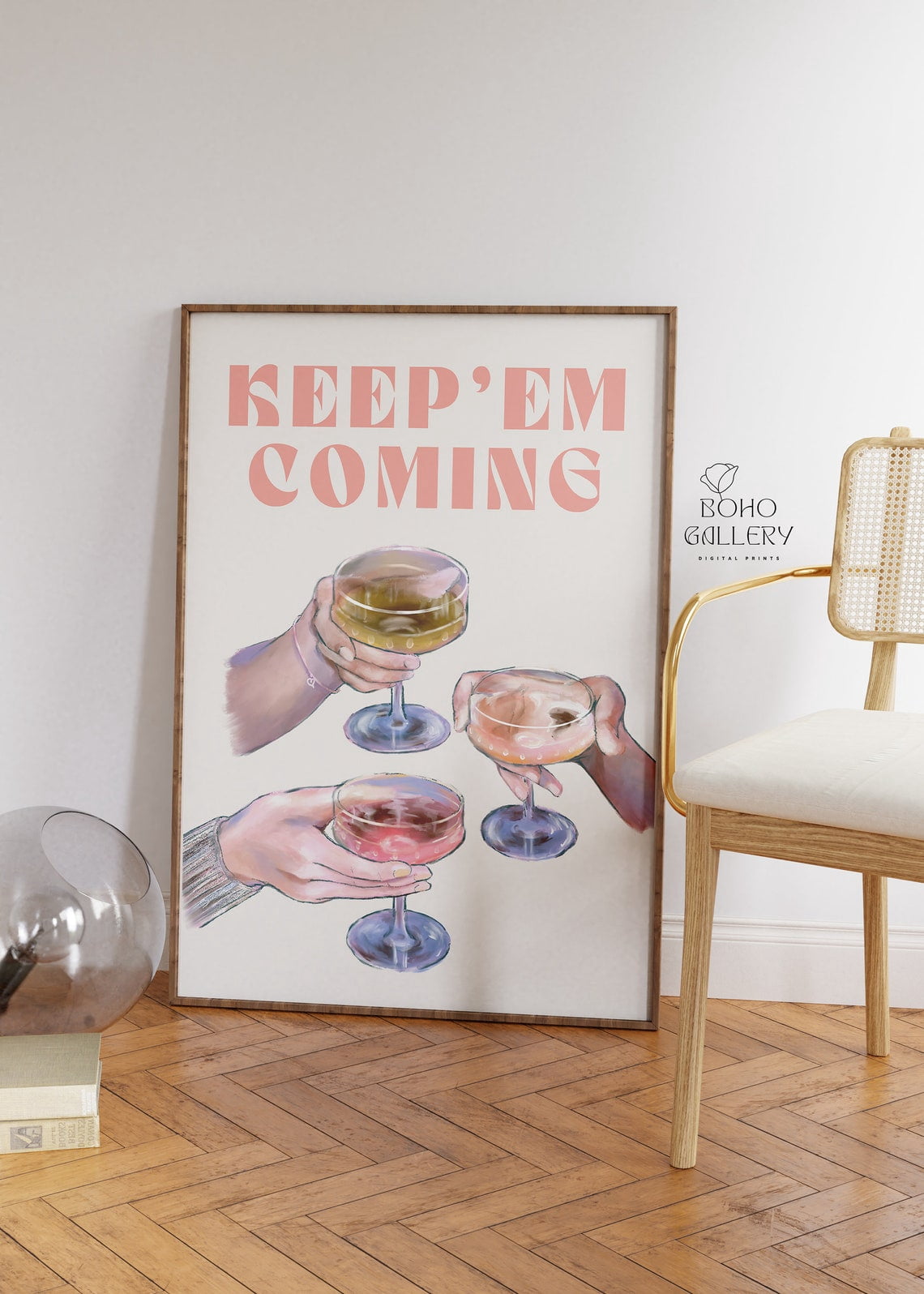 Retro Alcohol Kitchen & Bar Wall Art Vintage Food Poster Cool Champagne ...