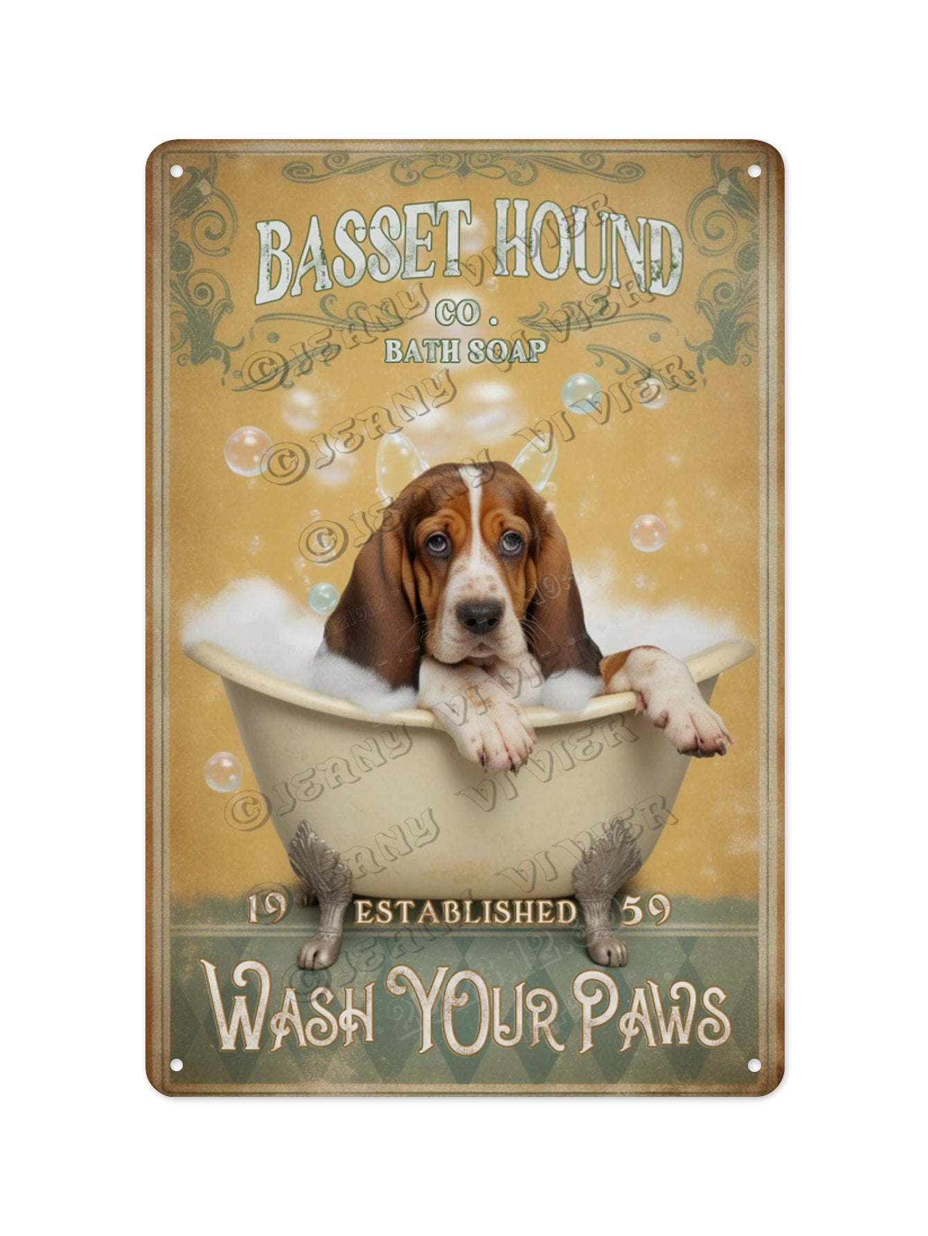 Retro Aluminum Metal Sign, 12 x 16 Inches, Basset Hound Dog Wash Your ...