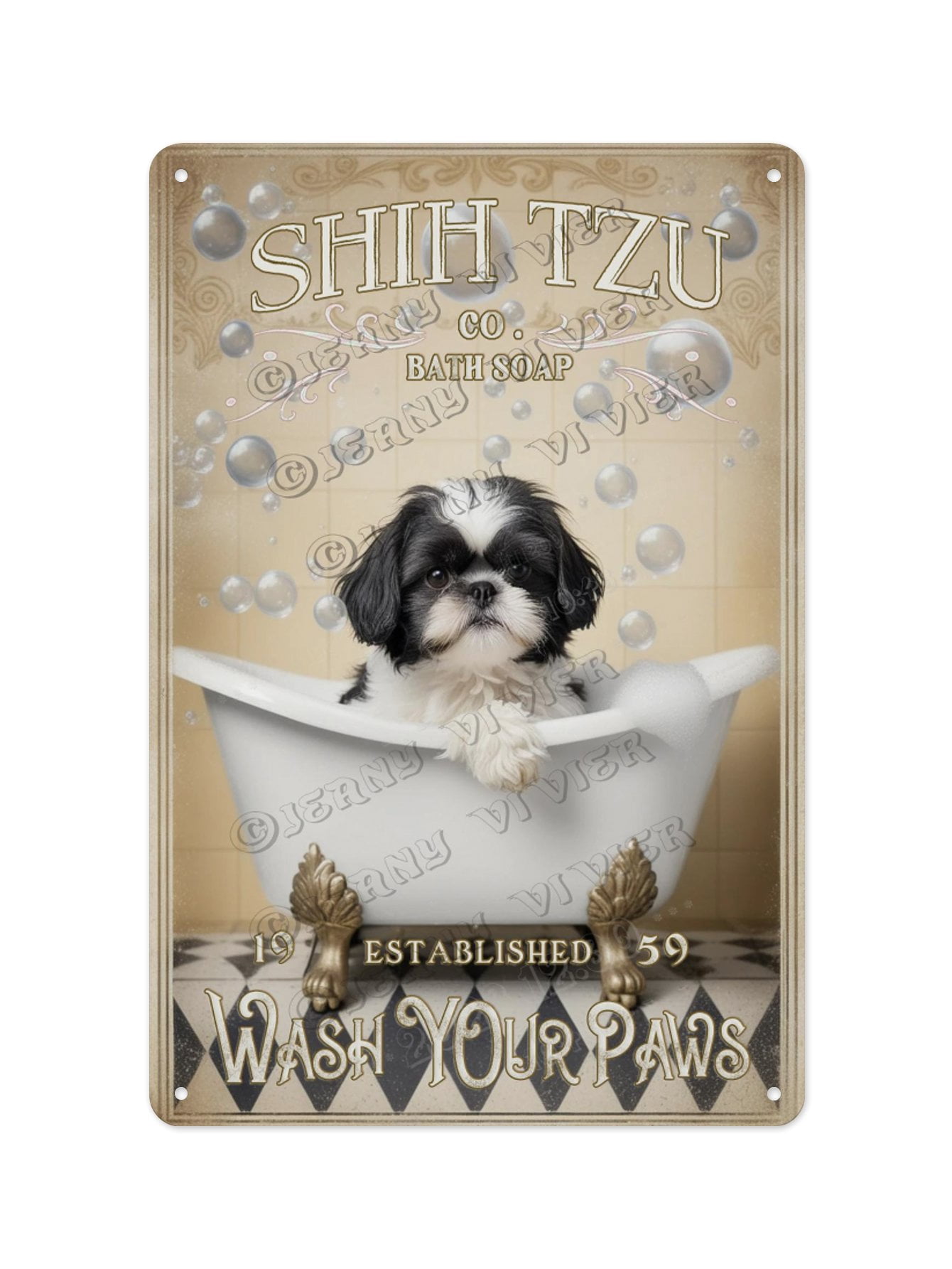Retro Aluminum Metal Sign, 12 x 16 Inches, Black White Shih Tzu Wash ...