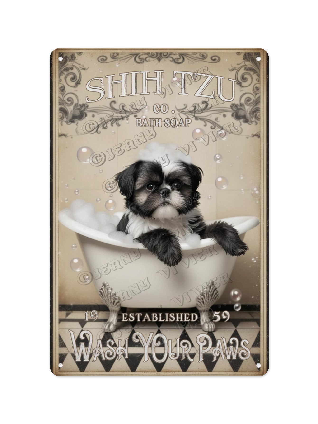 Retro Aluminum Metal Sign, 12 x 16 Inches, Black White Shih Tzu Wash ...