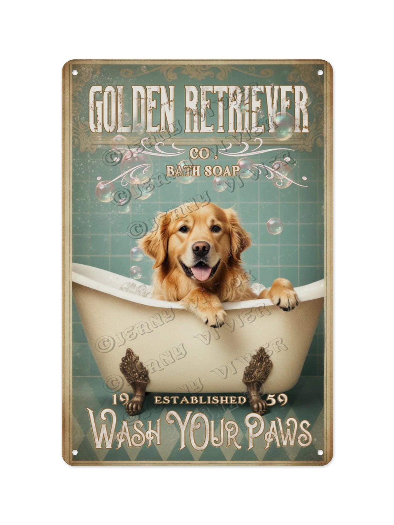 Retro Aluminum Metal Sign, 12 x 16 Inches, Golden Retriever Wash Your ...
