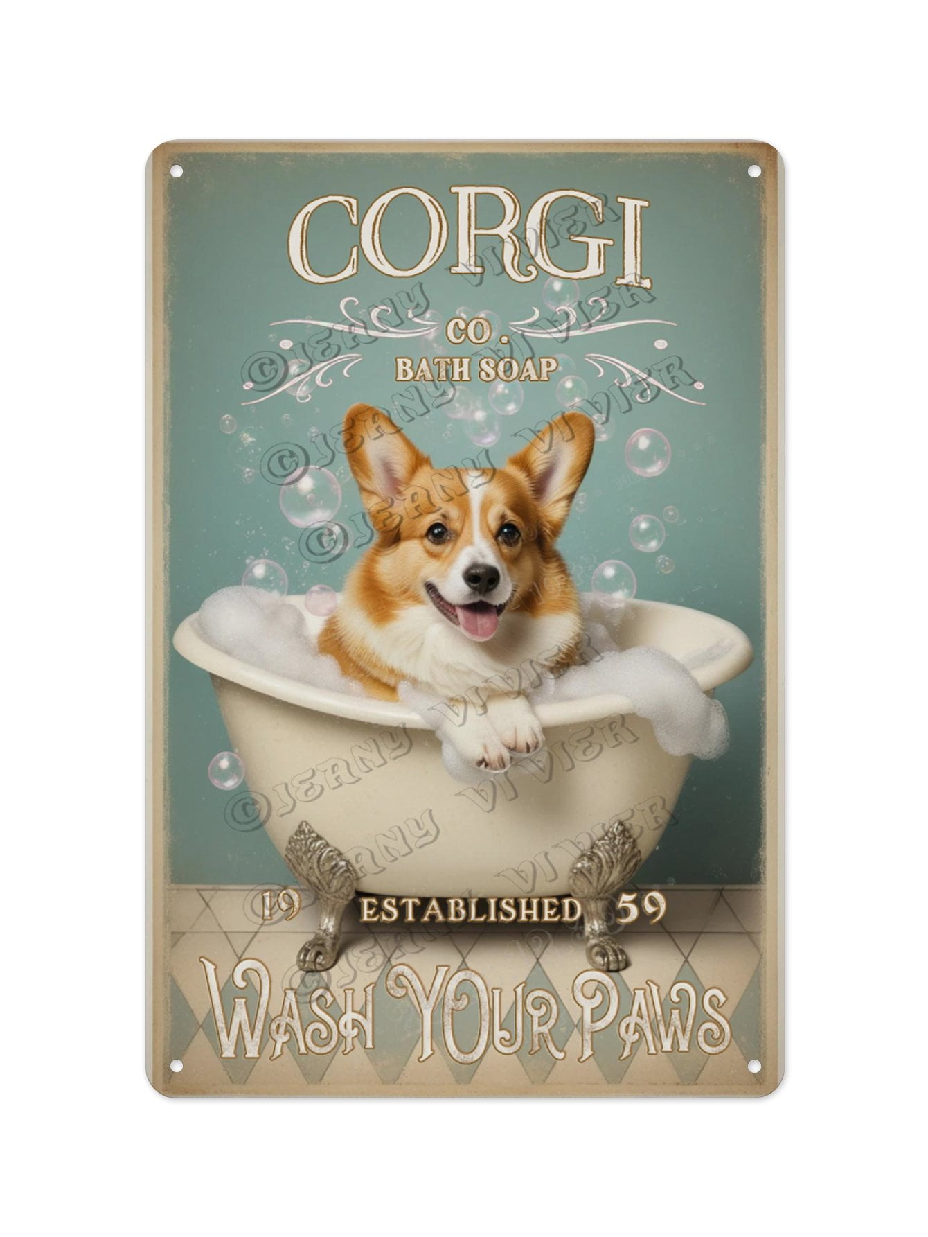 Retro Aluminum Metal Sign, 8 x 12 Inches, Corgi Wash Your Paws Sign, A ...