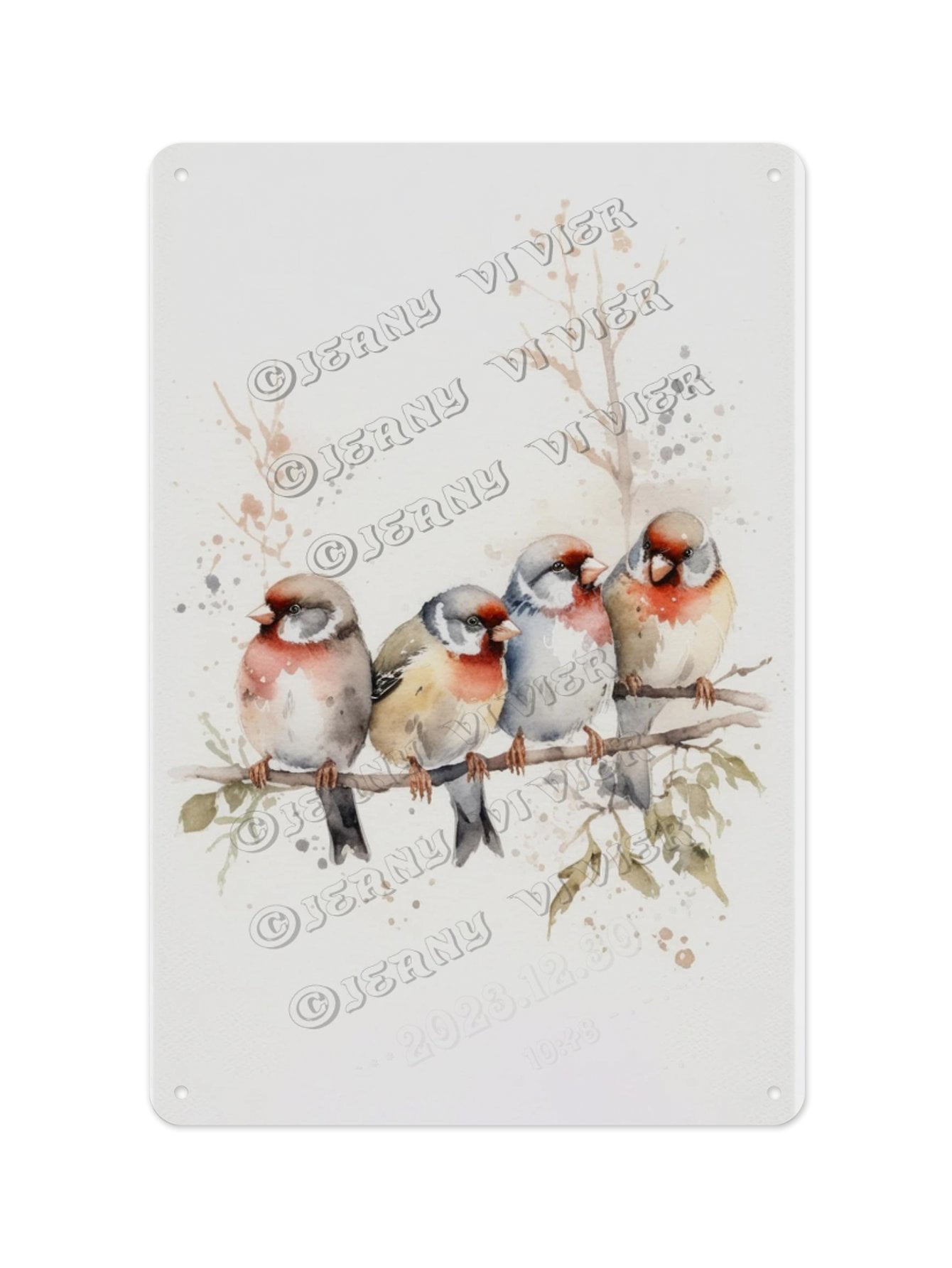 Retro Aluminum Sign, 8 x 12 Inches, Watercolor Finches on The Branch ...