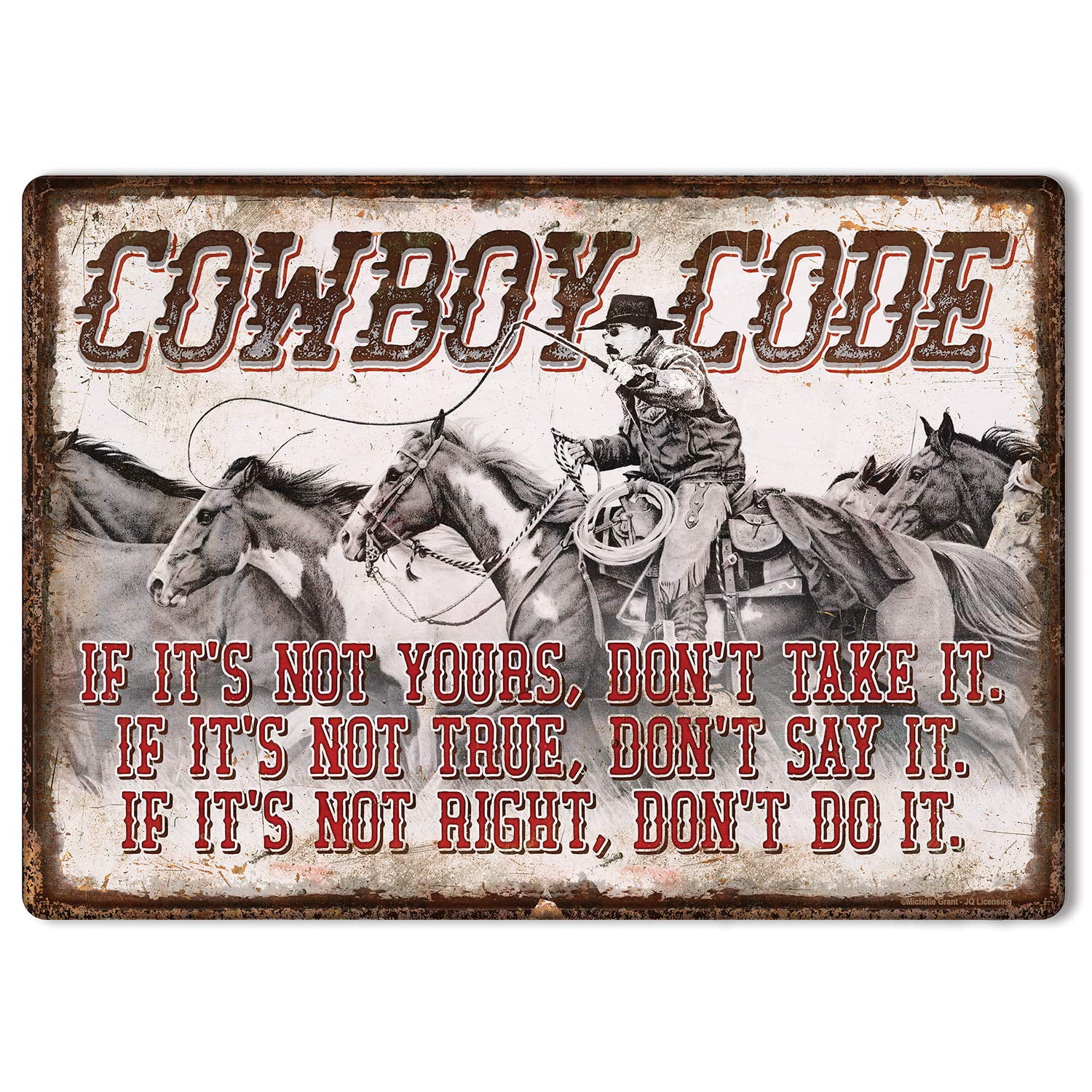 Retro Aluminum Sign Cowboy Code Metal Wall Plaque Outdoor Indoor Wall ...