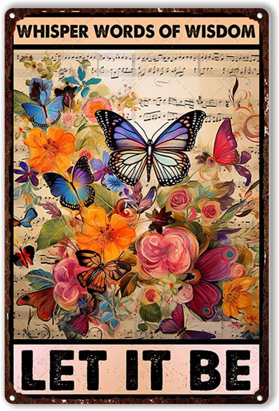 Retro Aluminum Tin Sign Hippie Retro Butterfly Whispering Words Of ...