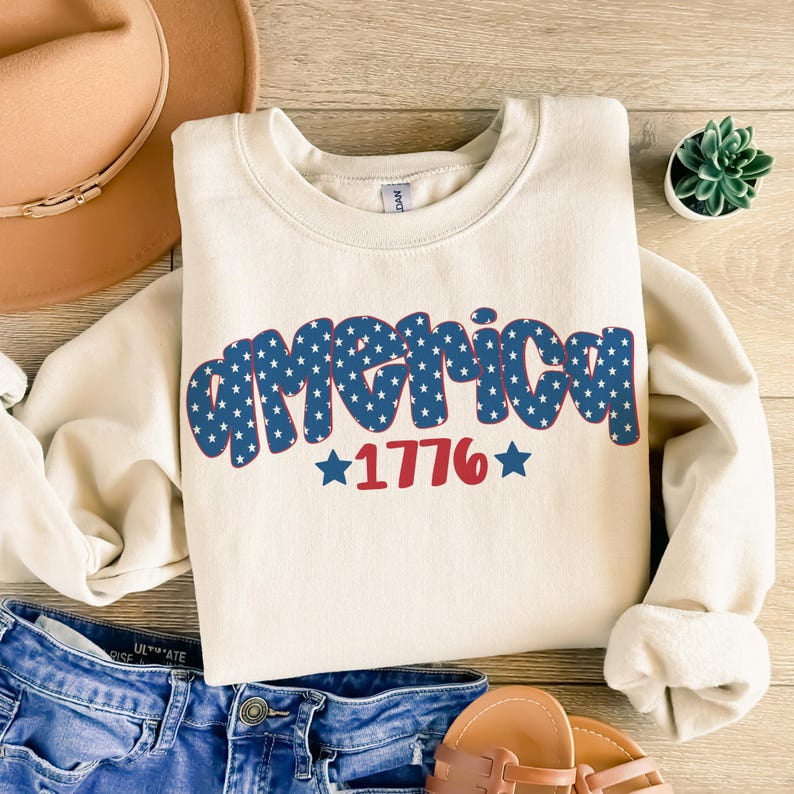 Retro America 1776 Sweatshirt, Preppy USA Independence Day Shirt ...