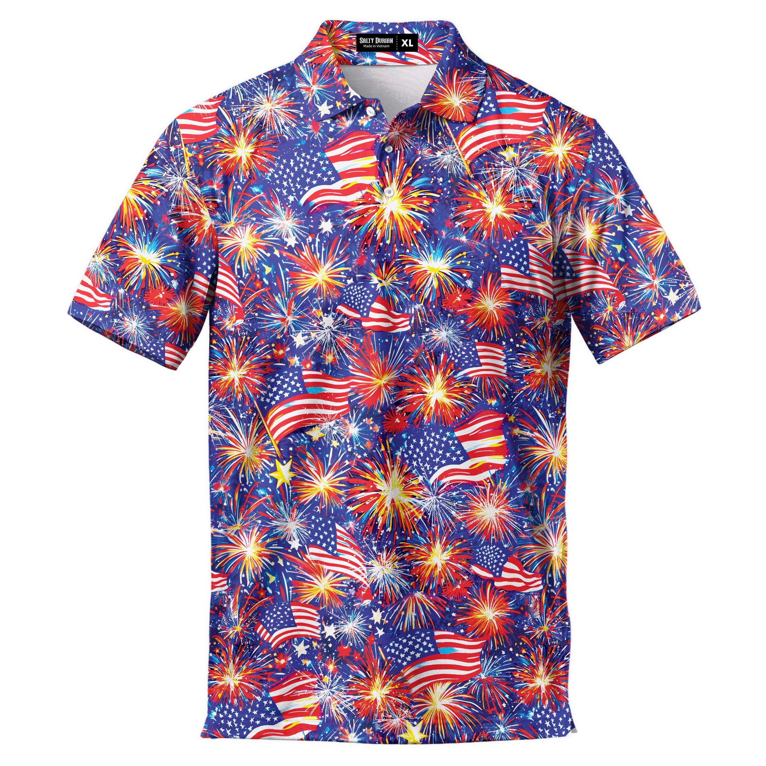 Retro American Firework Polo Shirts For Men American Flag USA Shirt ...