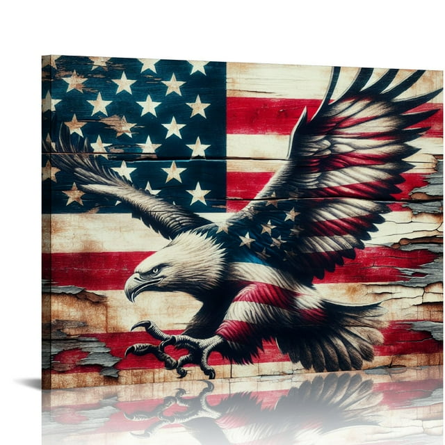 Retro American Flag Bald Eagle US Military Wall Art Canvas Prints Thin Blue Red Line Home Decor ...