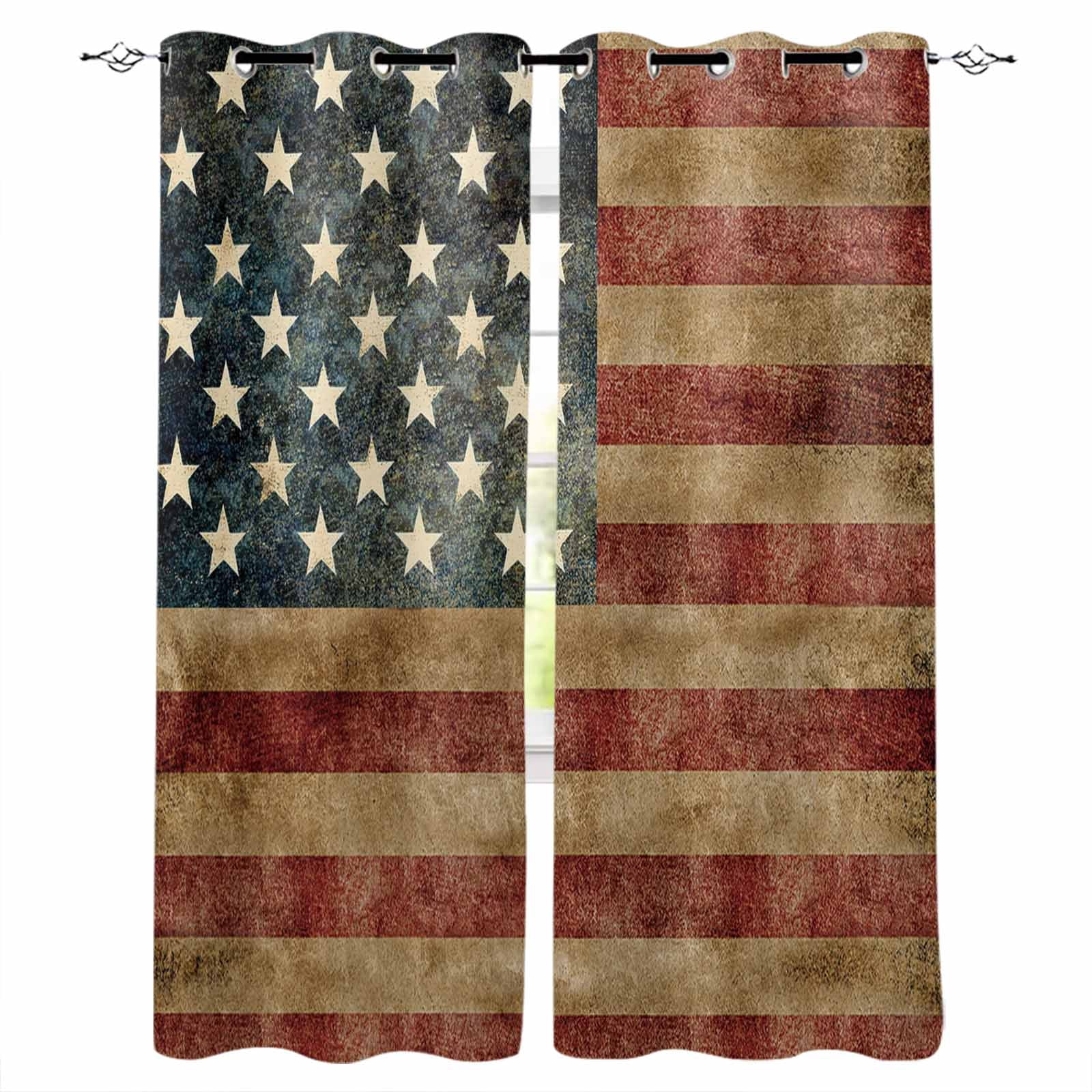 Retro American Flag Blackout Curtains 84 Inches Long for Bedroom ...