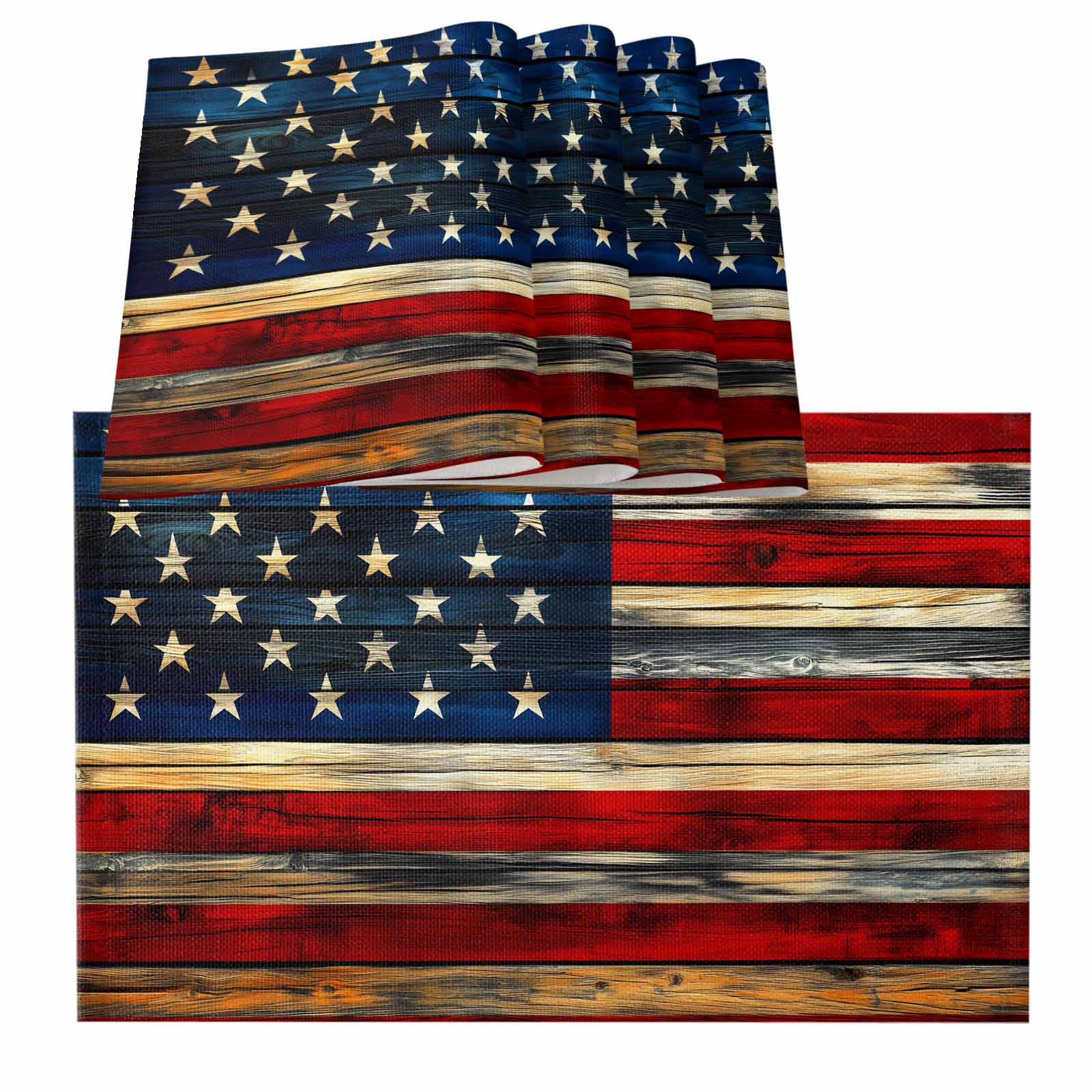 Retro American Flag Blue Red USA Flag Vintage Wood Burlap Kitchen Place ...
