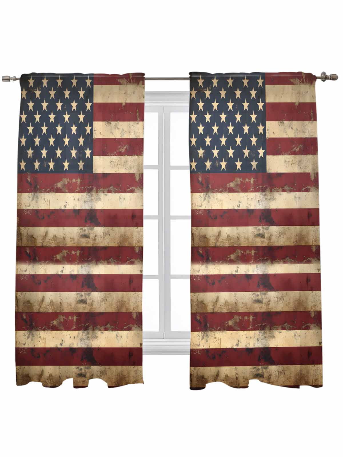 Retro American Flag Curtains 72 Inch Length, Sheer Curtains for Bedroom ...