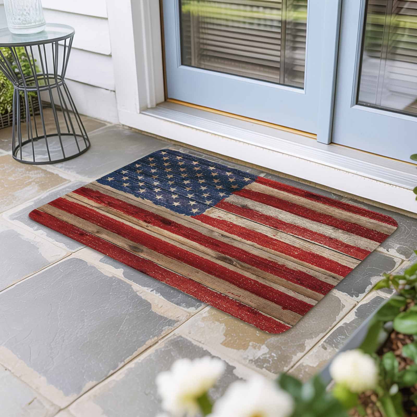 Retro American Flag Door Mat Indoor Outdoor, Vintage USA Flag Red Blue ...