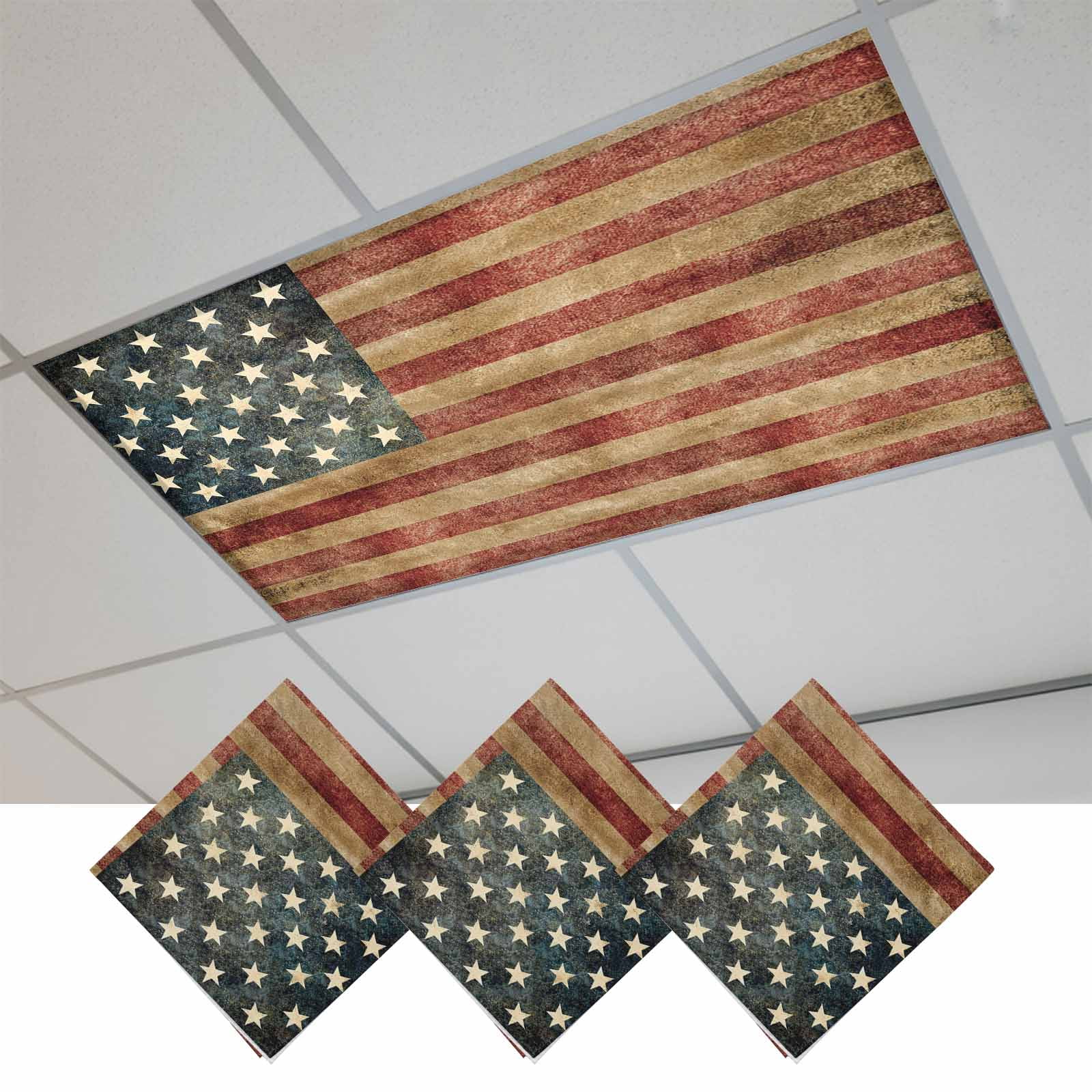 Retro American Flag Fluorescent Light Covers, Vintage US Flag Red ...