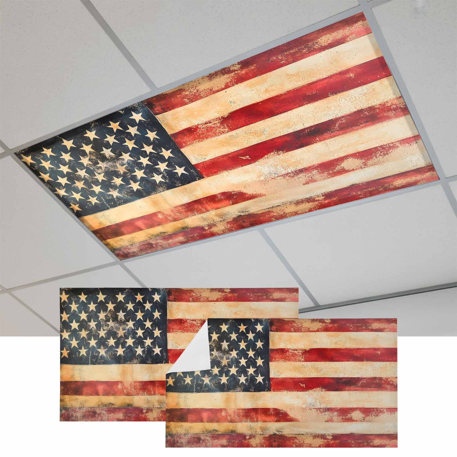 Retro American Flag Magnetic Fluorescent Light Covers for Ceiling ...