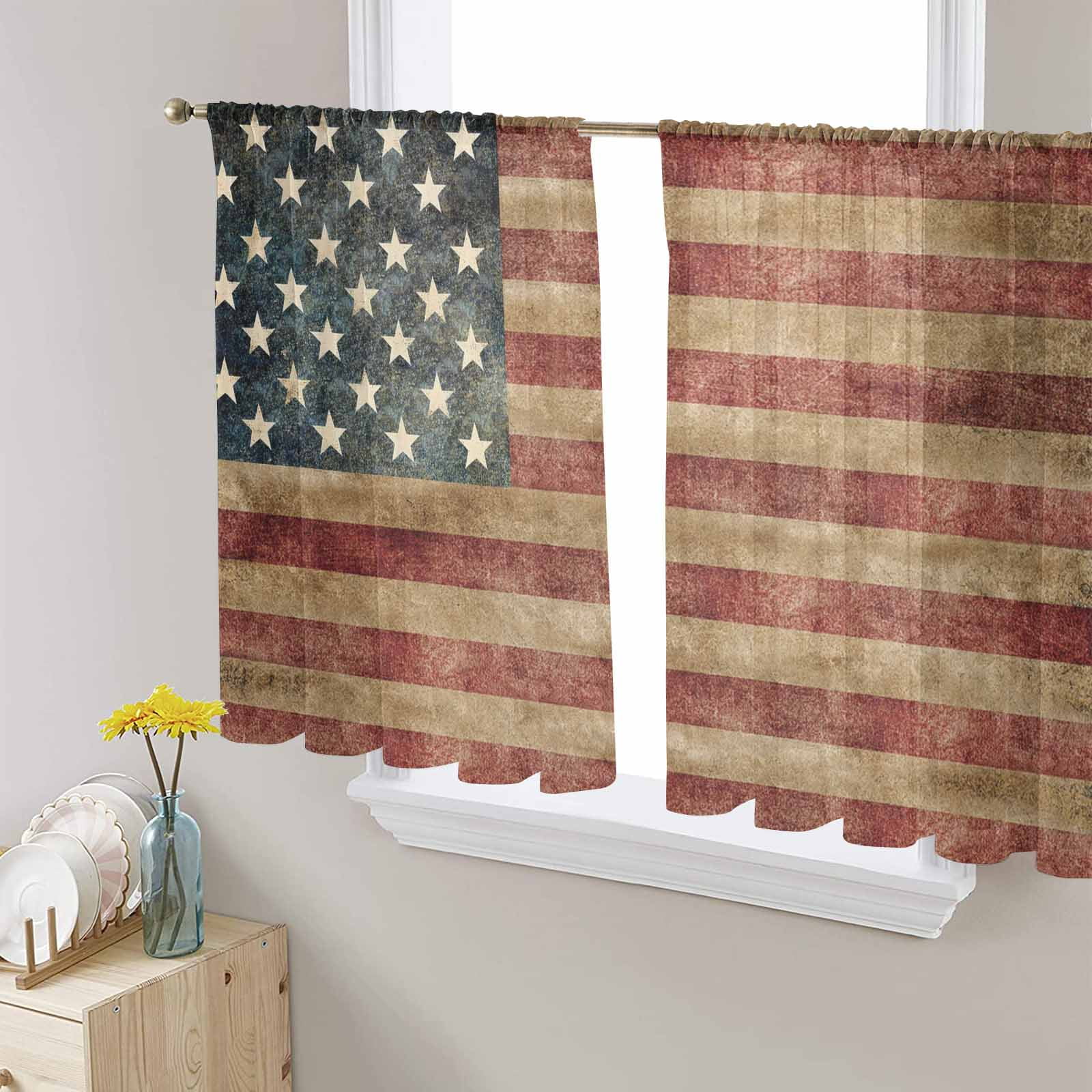 Retro American Flag Sheer Curtains 45 Inch Length 2 Panels Set for ...