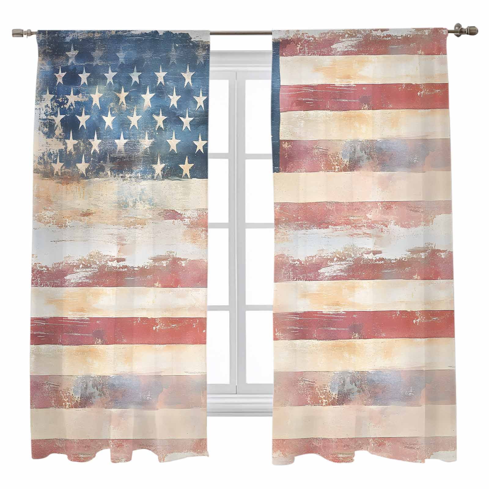 Retro American Flag Sheer Curtains 72 inches Long, Independence Day ...