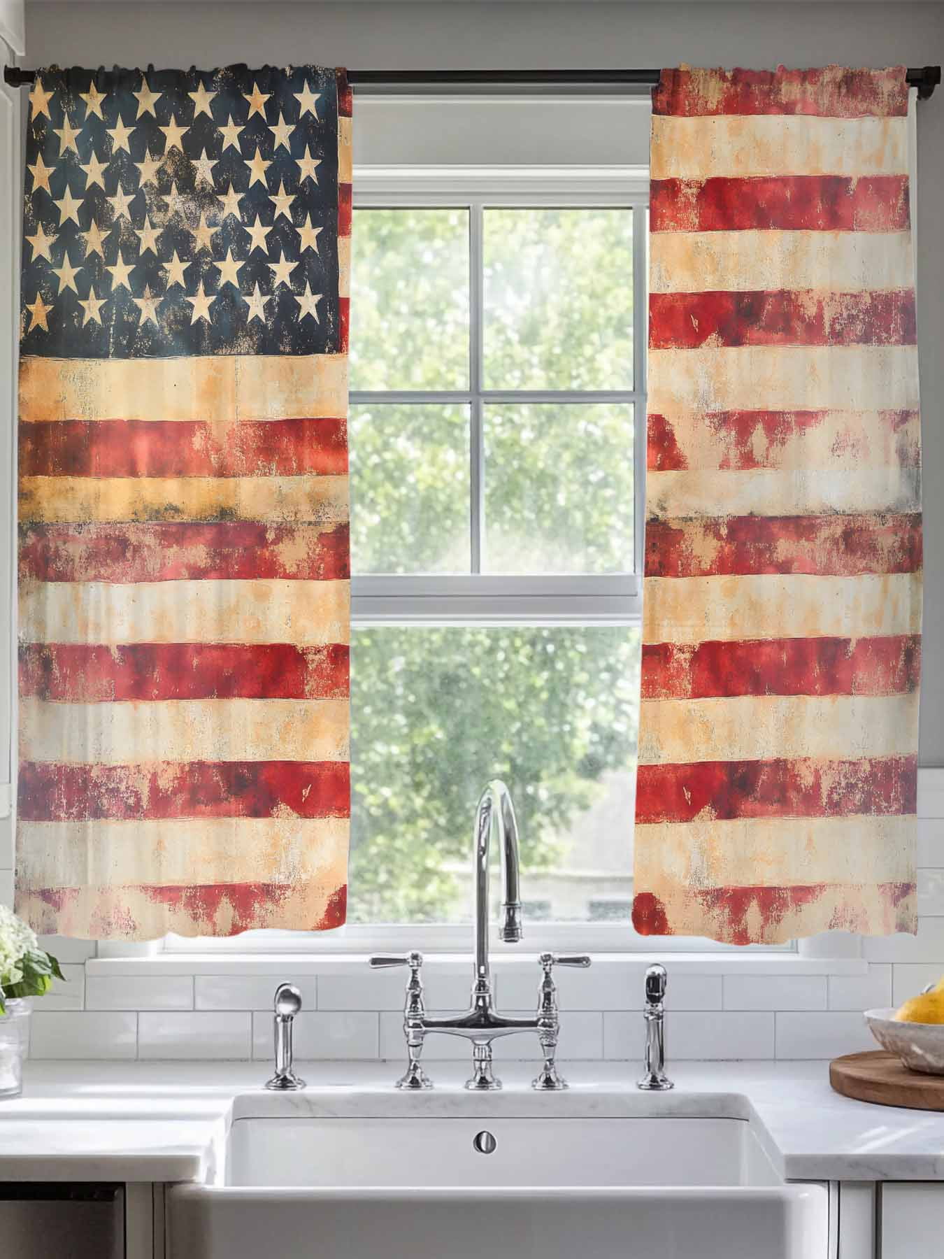 Retro American Flag Sheer Curtains for Living Room Bedroom Vintage Red ...