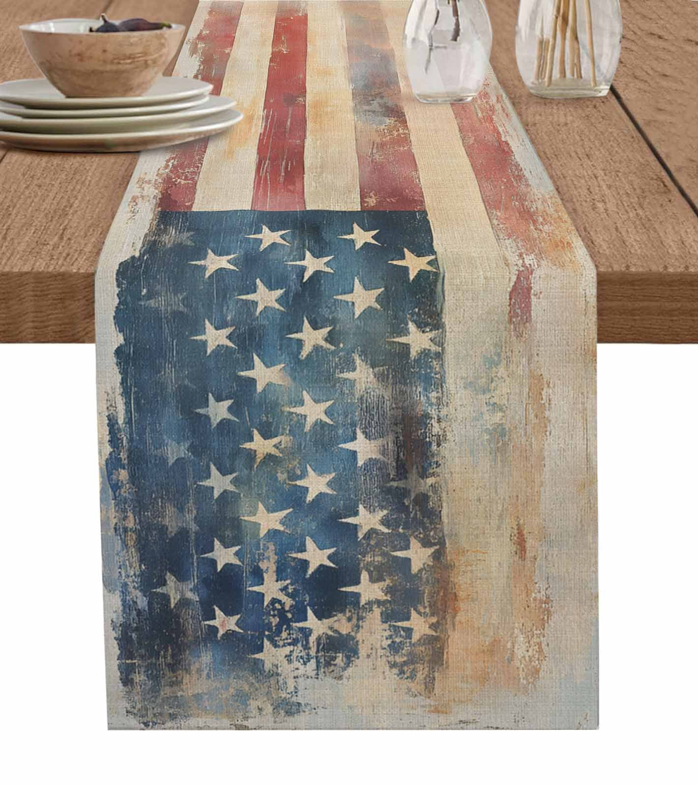 Retro American Flag Table Runner 72 Inches, Rustic Star and Stripes US ...