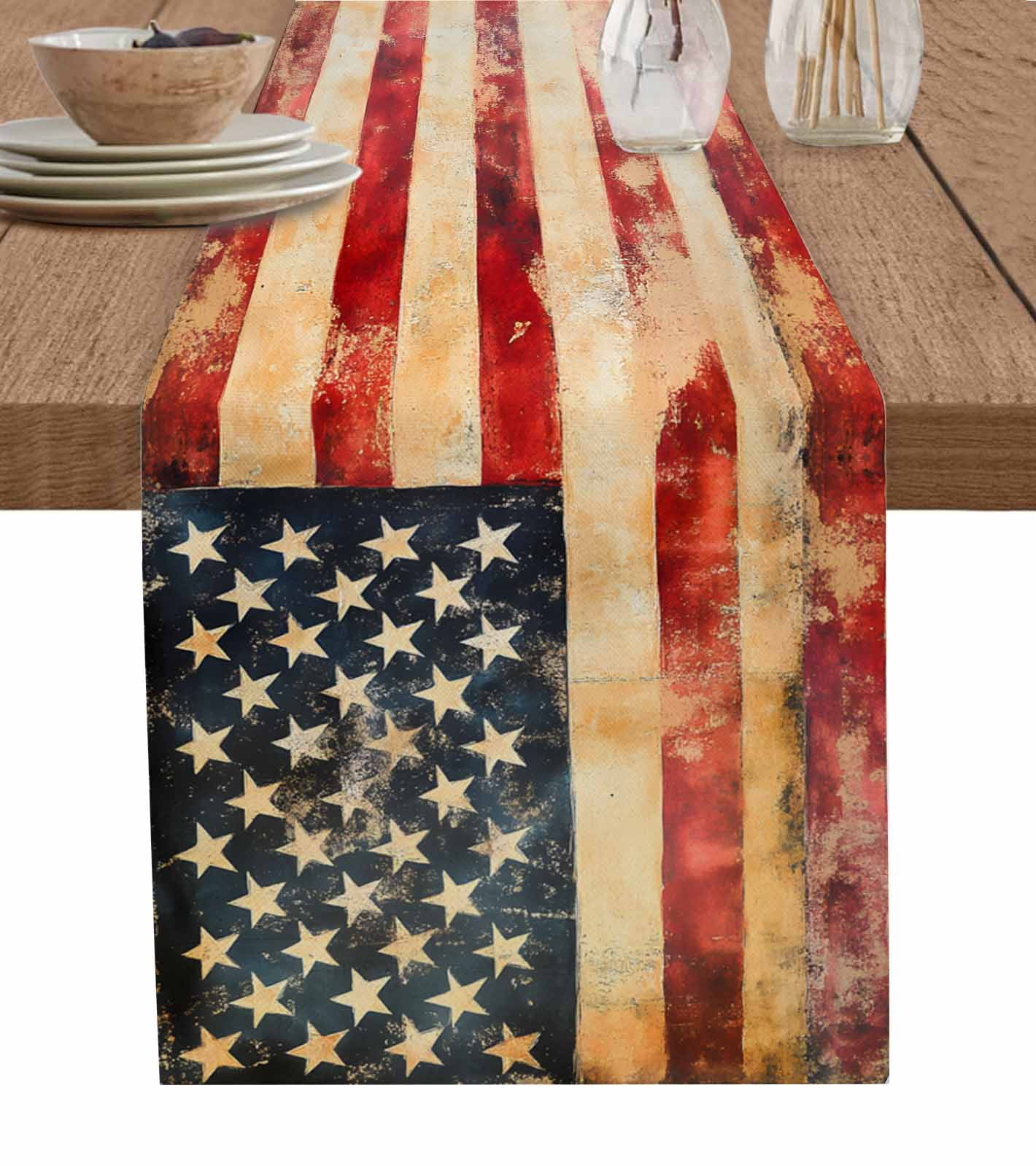 Retro American Flag Table Runner 72 Inches, Vintage Red Strip Star US ...