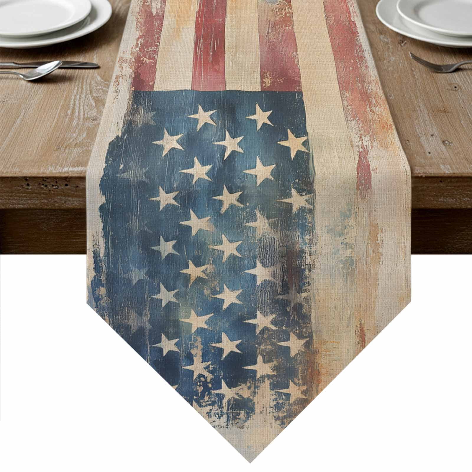 Retro American Flag Table Runner Linen Burlap Table Runner 36 Inches ...