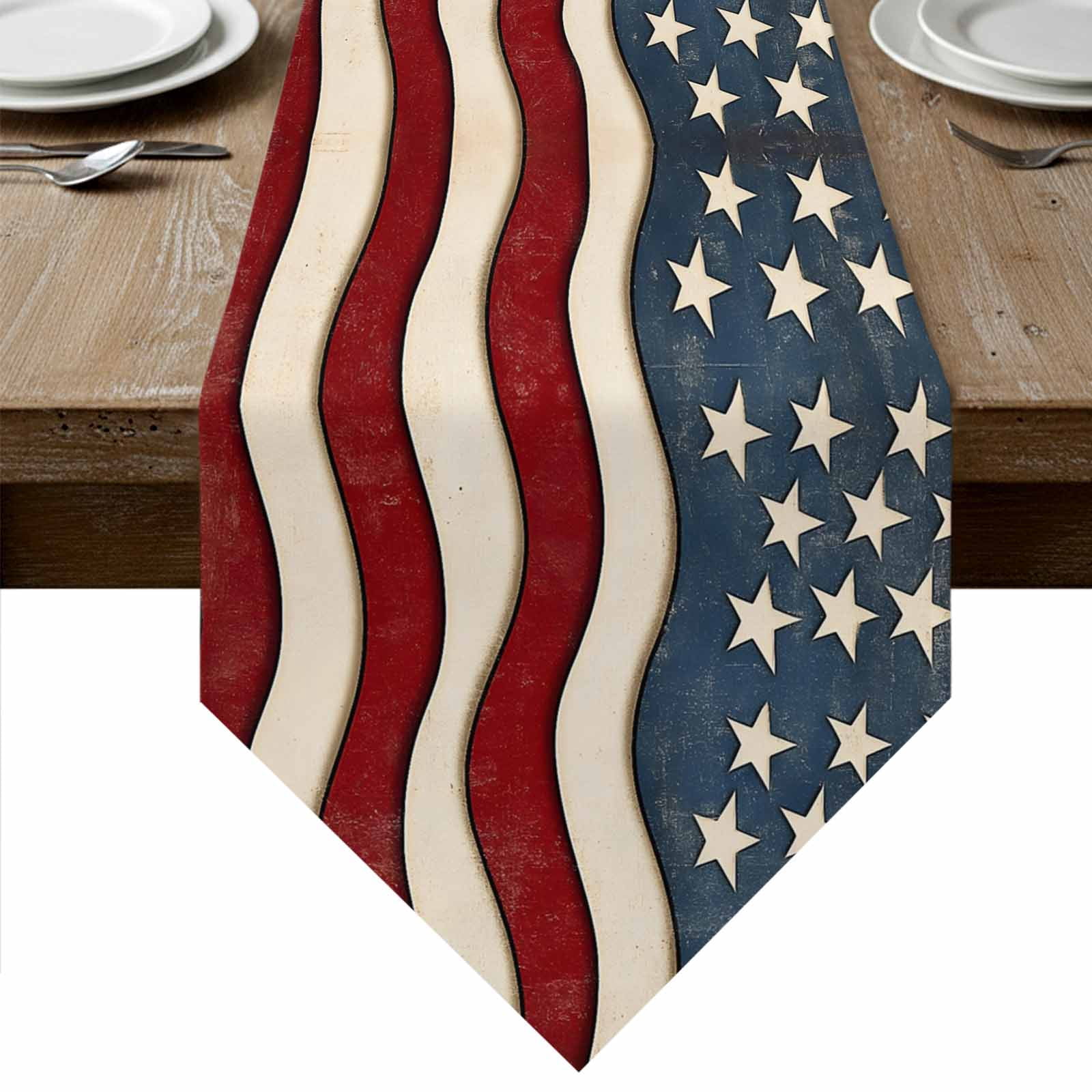 Retro American Flag Table Runner Linen Burlap Table Runner 36 Inches ...