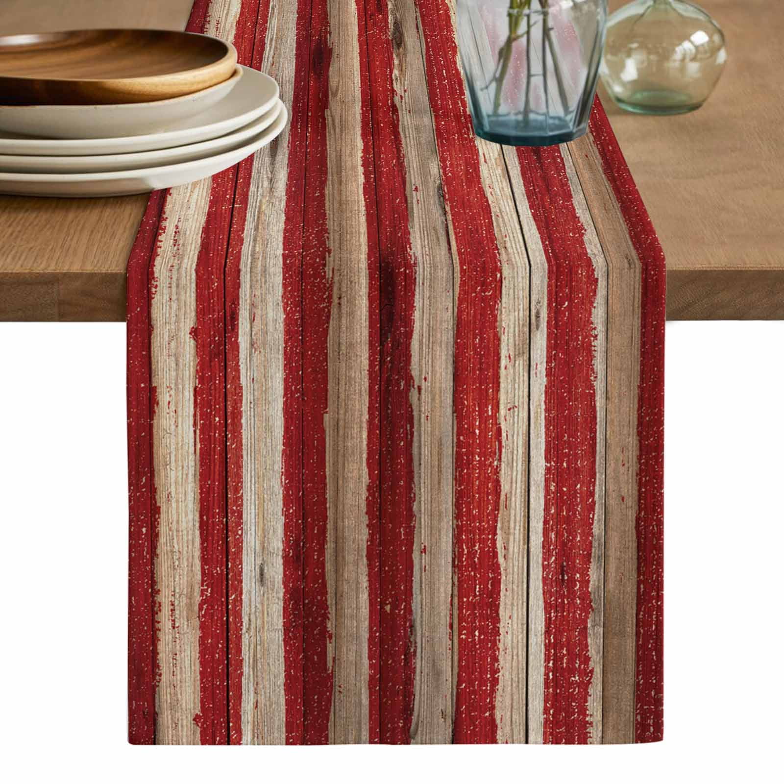 Retro American Flag Table Runner, Vintage USA Flag Red Blue Wooden ...