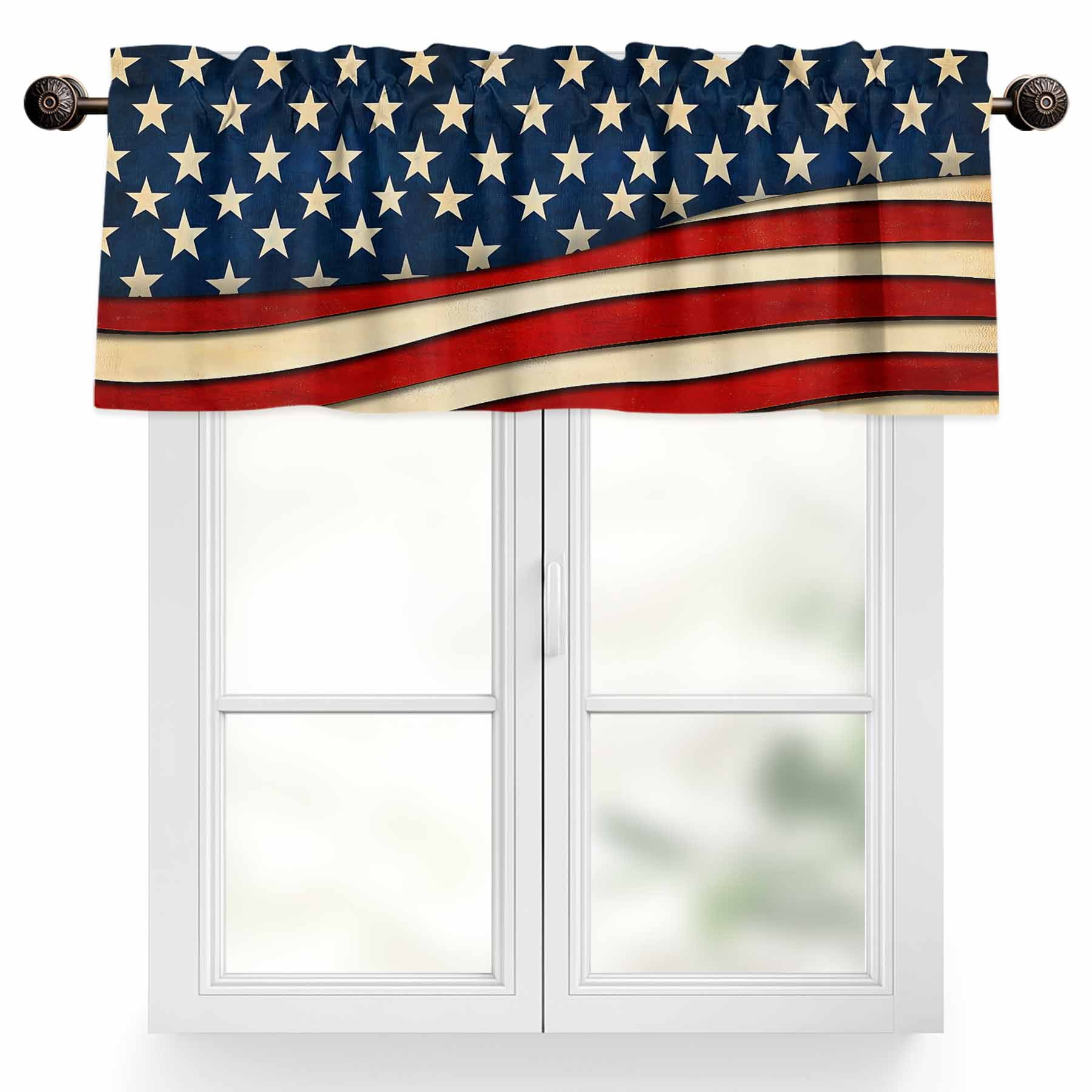 Retro American Flag Valances for Windows, 60 x 18in, USA Patriot Red ...