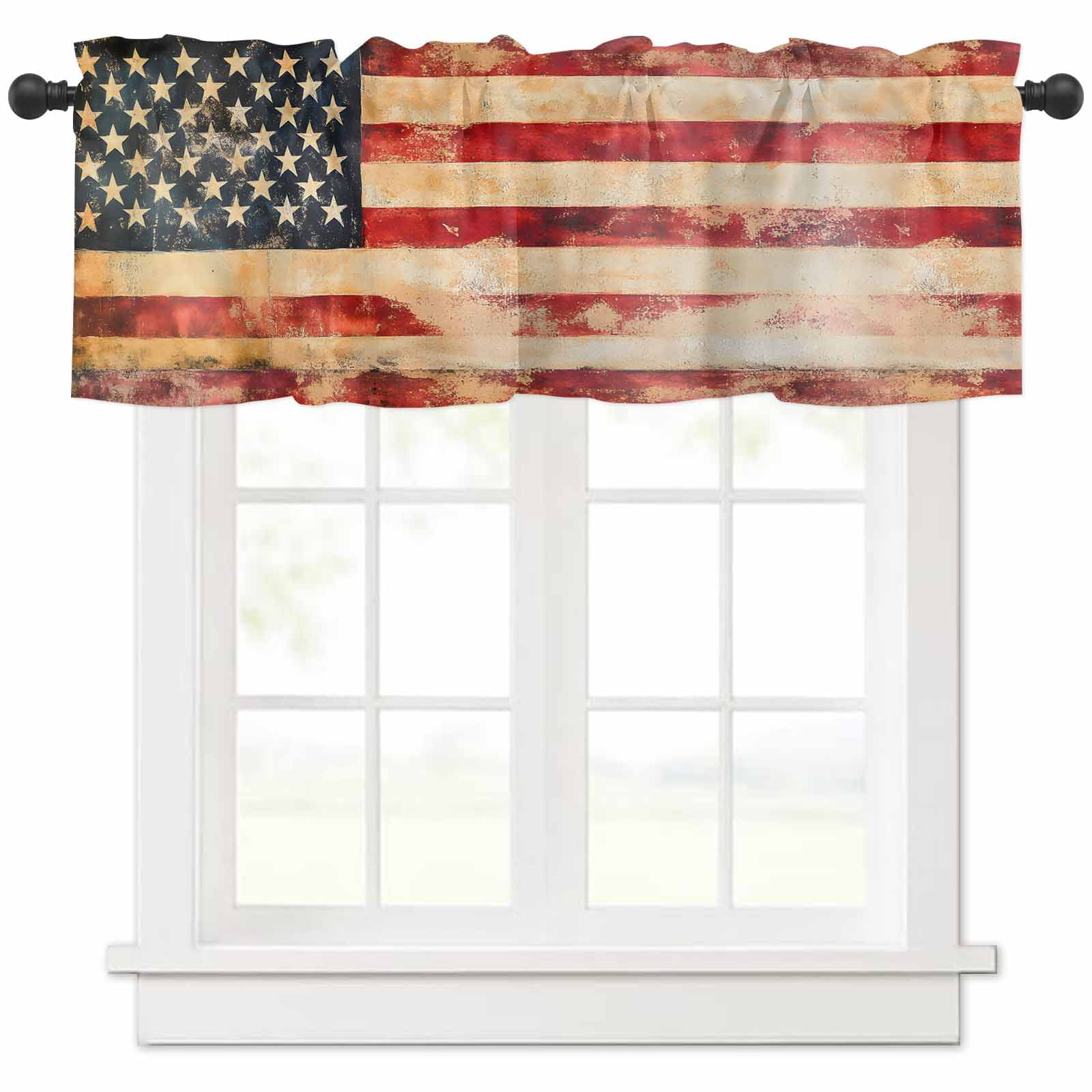 Retro American Flag Valances for Windows Farmhouse Kitchen Curtains ...