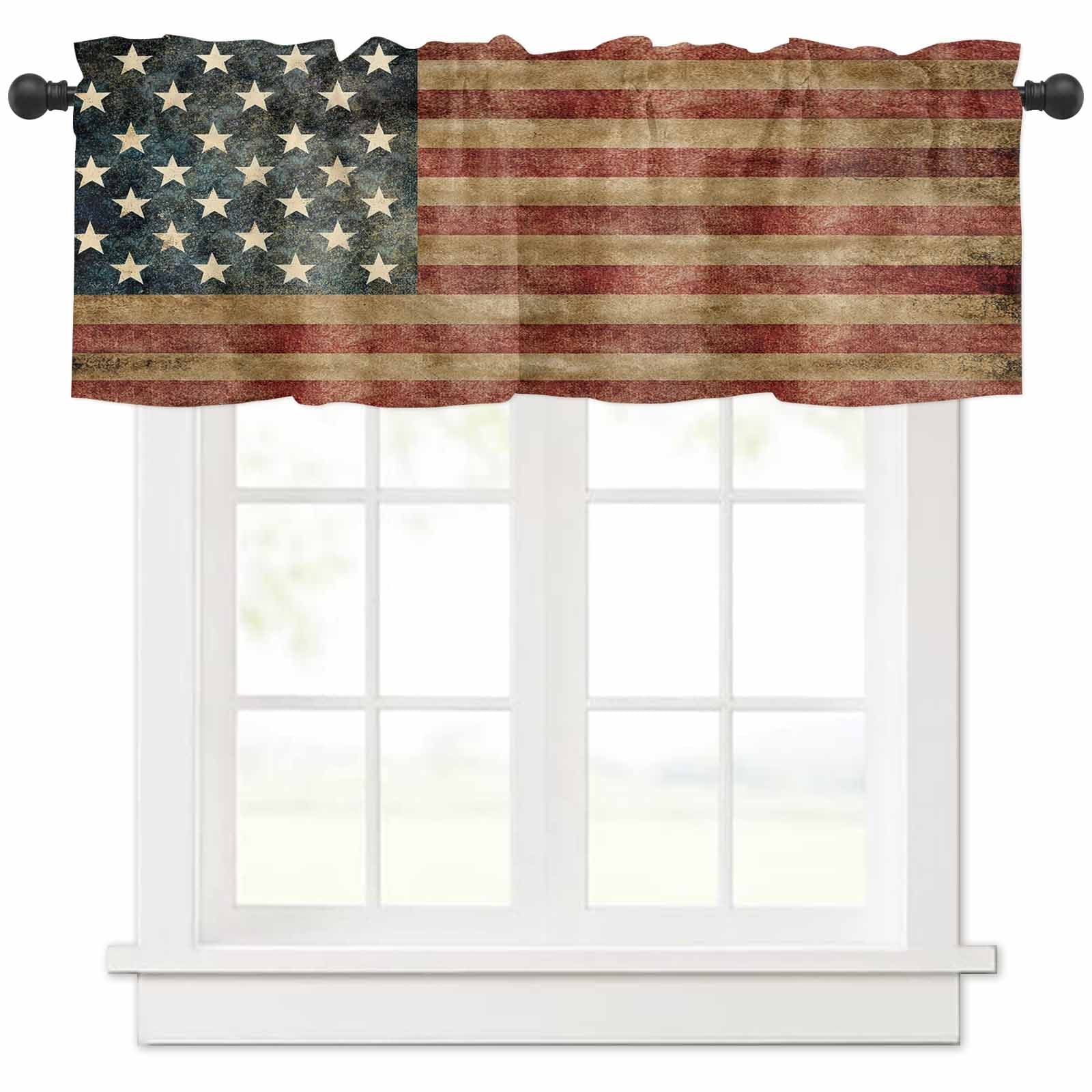 Retro American Flag Valances for Windows Farmhouse Kitchen Curtains ...