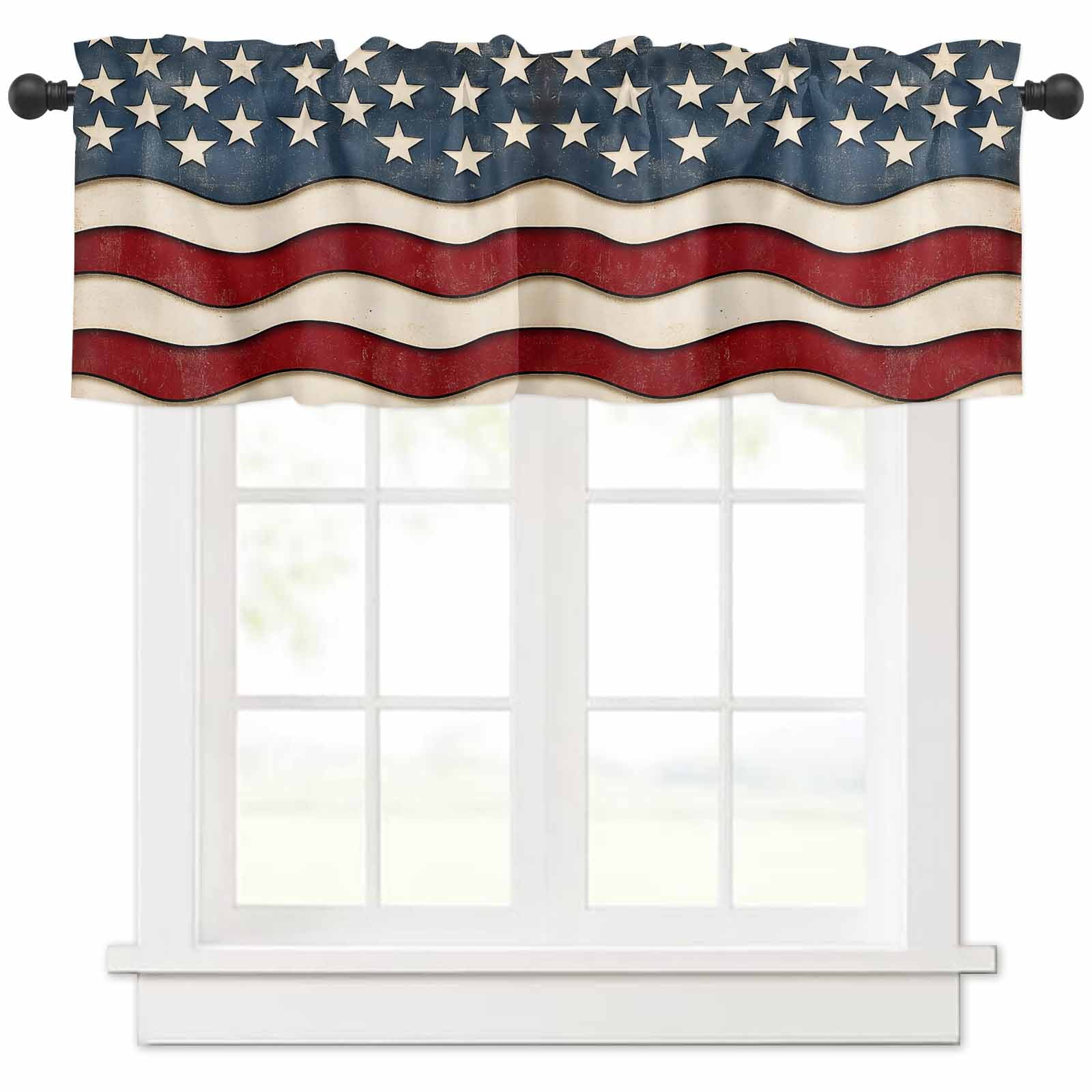Retro American Flag Valances for Windows Farmhouse Kitchen Curtains ...