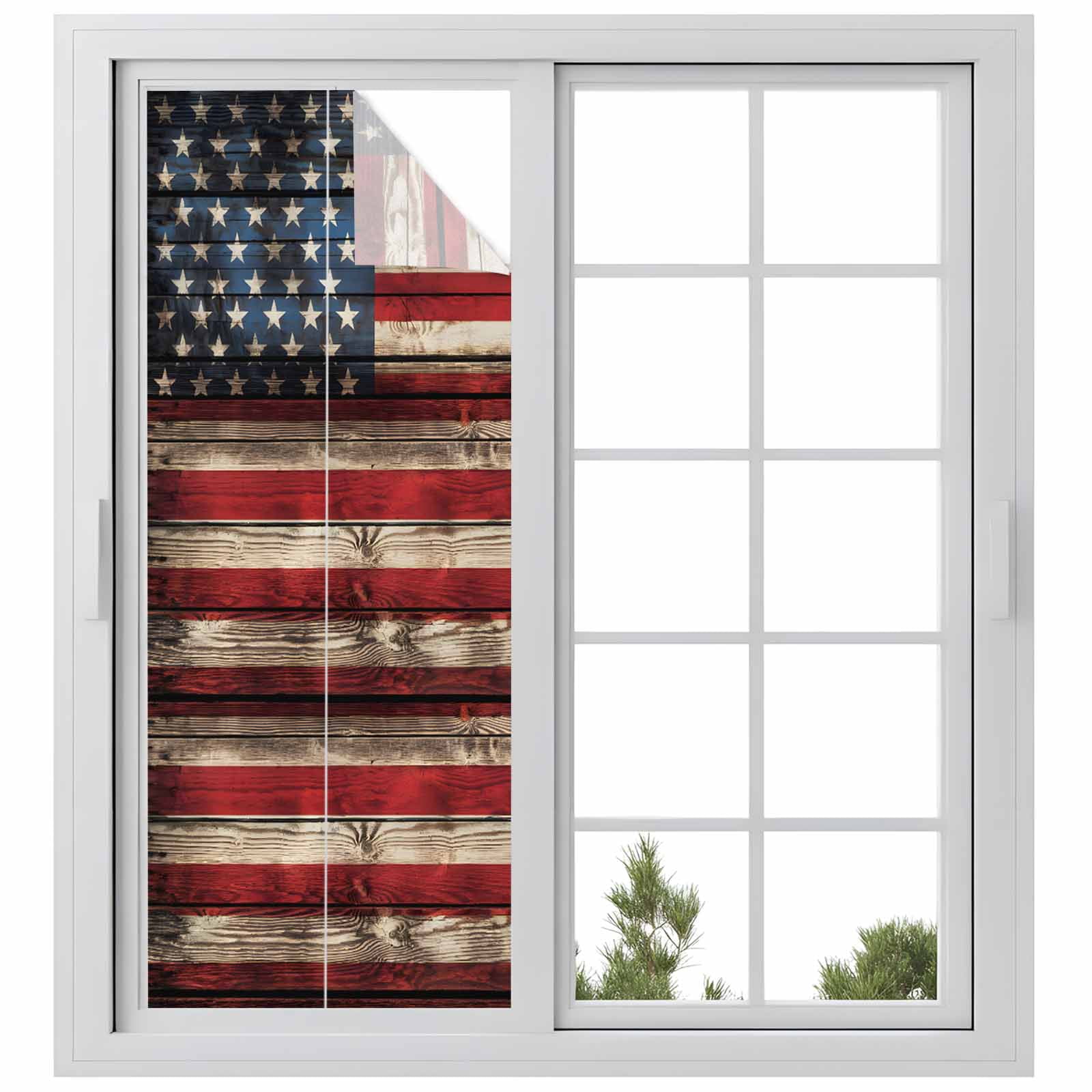 Retro American Flag Window Privacy Film, Red Blue Flag Vintage Wooden ...
