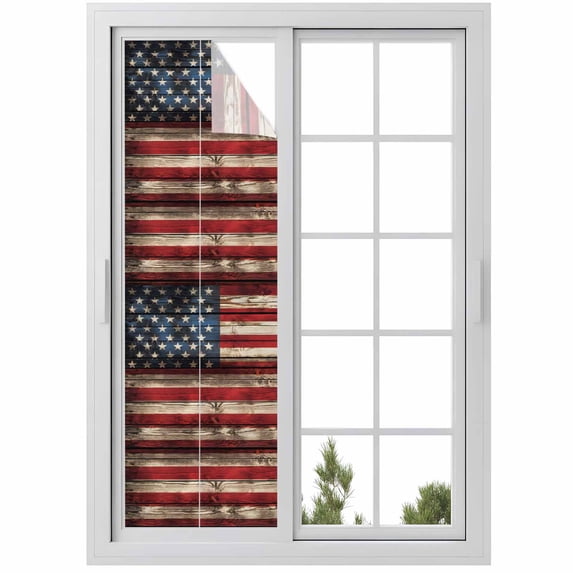 Retro American Flag Window Privacy Film, Red Blue Flag Vintage Wooden ...
