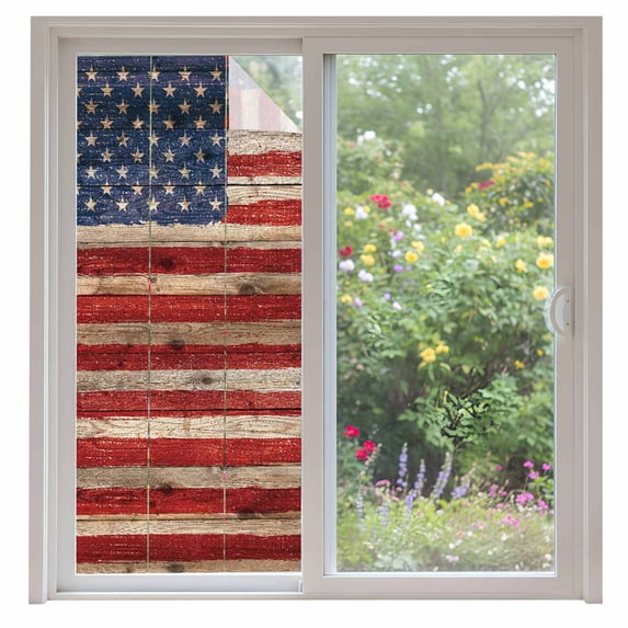 Retro American Flag Window Privacy Film, Vintage USA Flag Red Blue ...