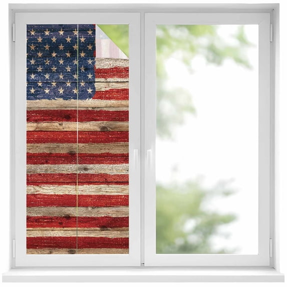 Retro American Flag Window Privacy Film, Vintage USA Flag Red Blue ...
