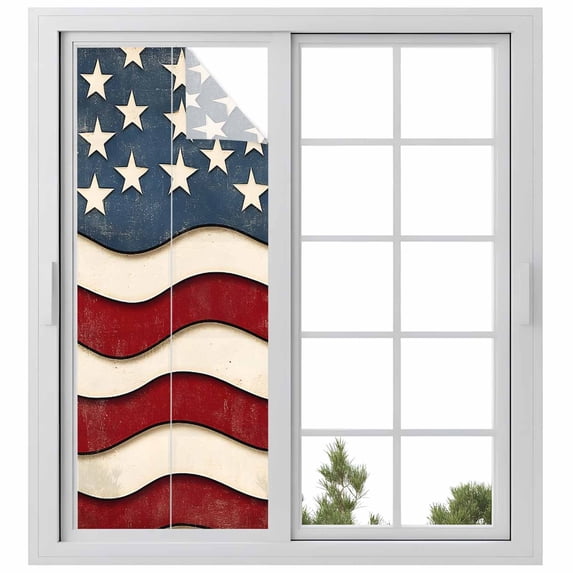Retro American Flag Window Privacy Film, White Star Red Blue US Flag ...