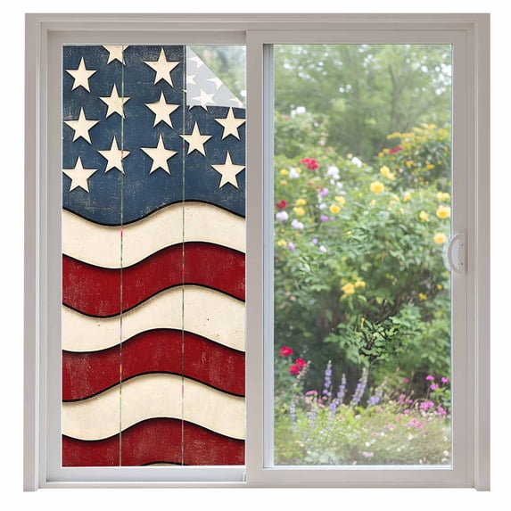 Retro American Flag Window Privacy Film, White Star Red Blue US Flag ...