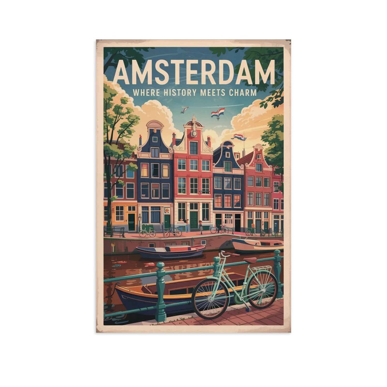 Retro Amsterdam City Poster Vintage Dutch City Tourism Art for Walls ...